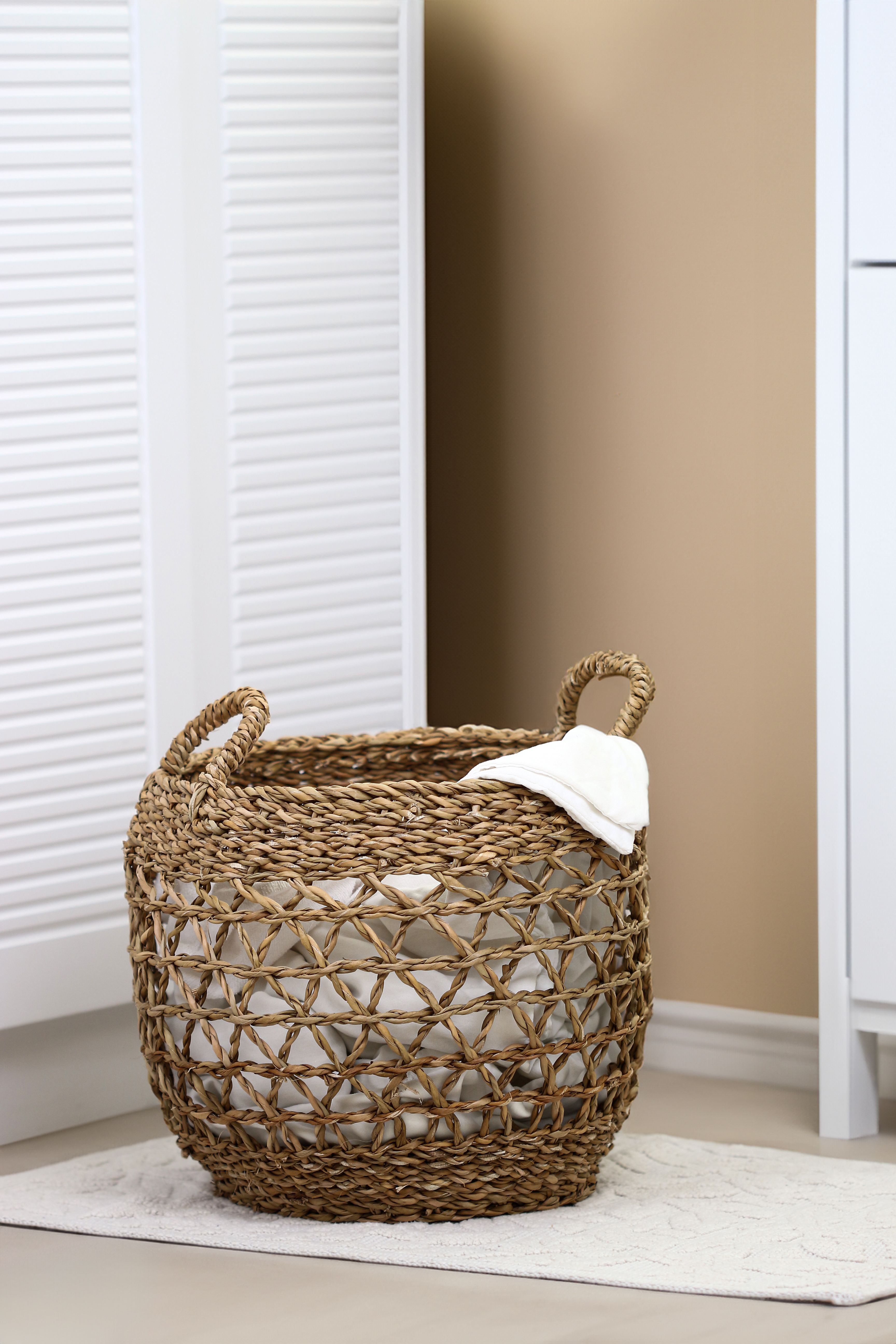 Stylish Woven Laundry Basket in Modern Interior · Free Stock Photo