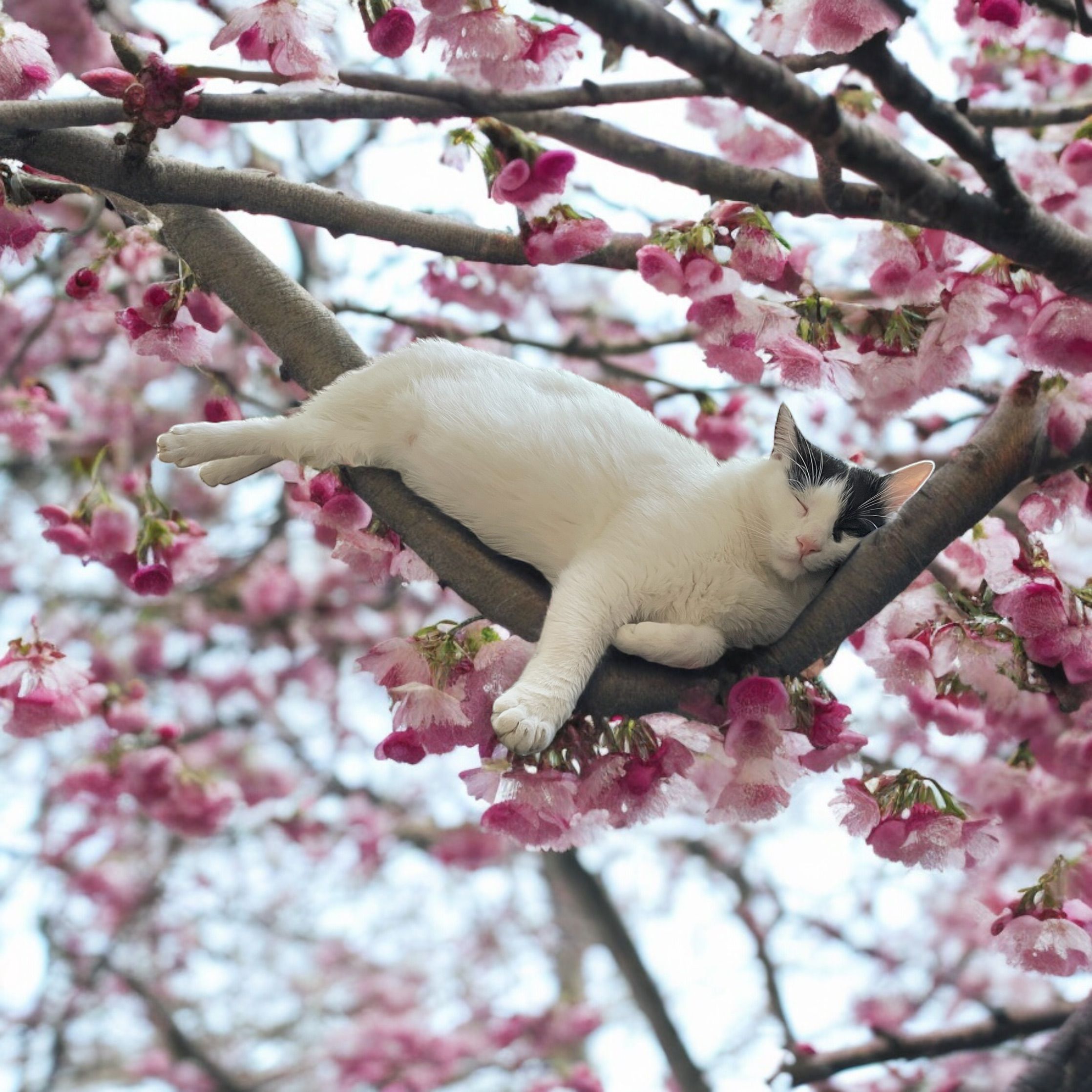 Cat Relaxing on Cherry Blossom Tree Branch · Free Stock Photo