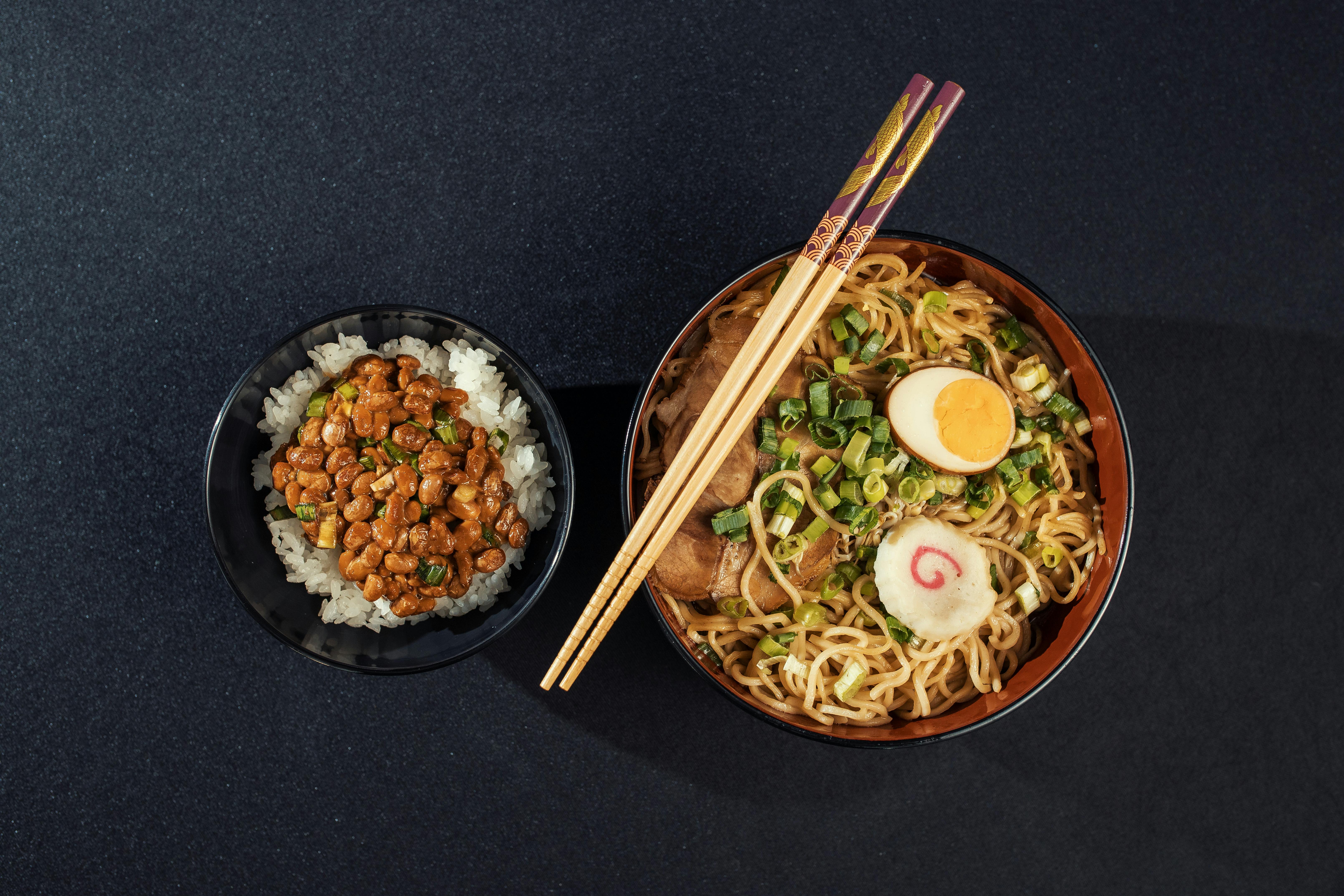 Delicious Japanese Ramen and Natto Rice Bowl · Free Stock Photo
