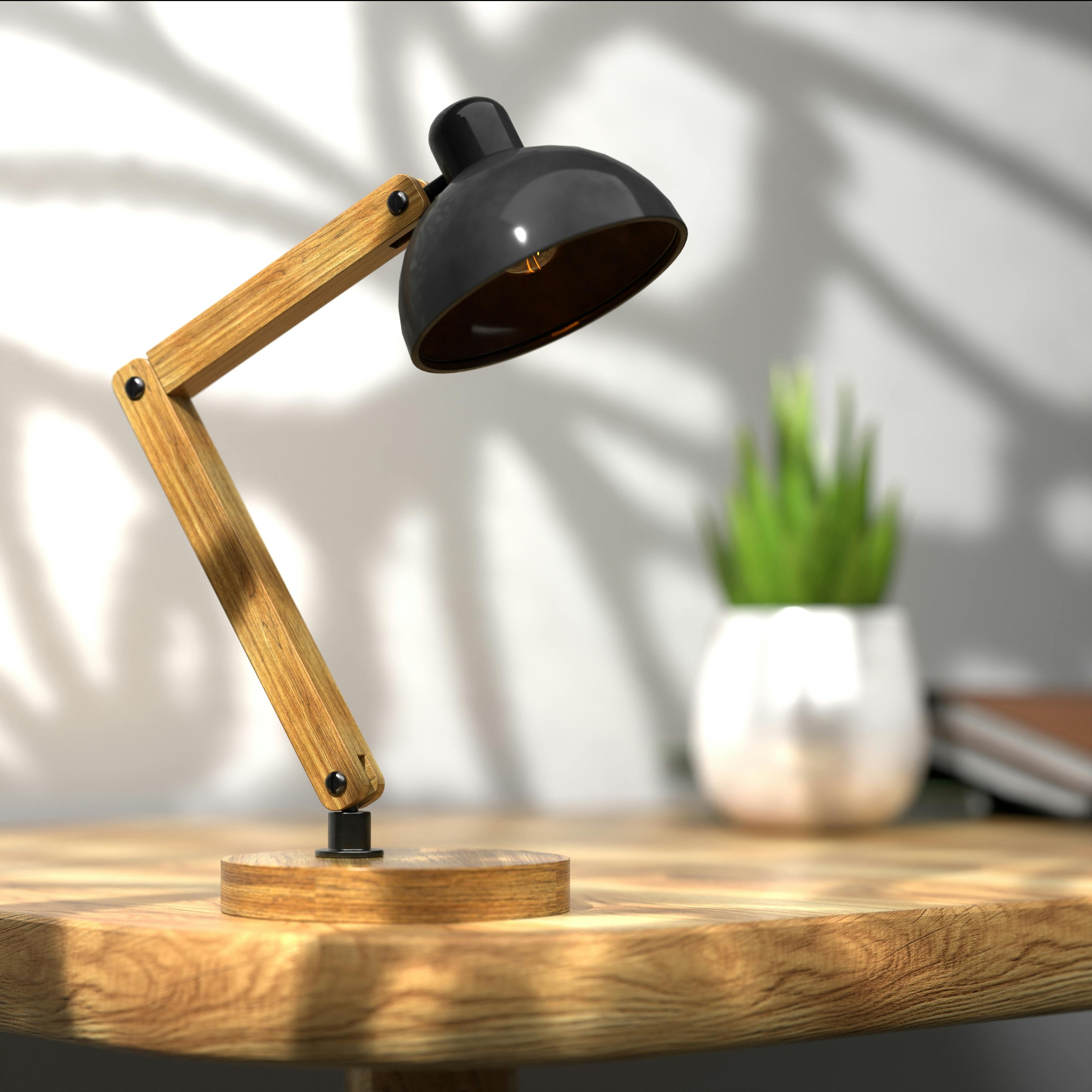 Stylish Wooden Desk Lamp on Oak Table · Free Stock Photo