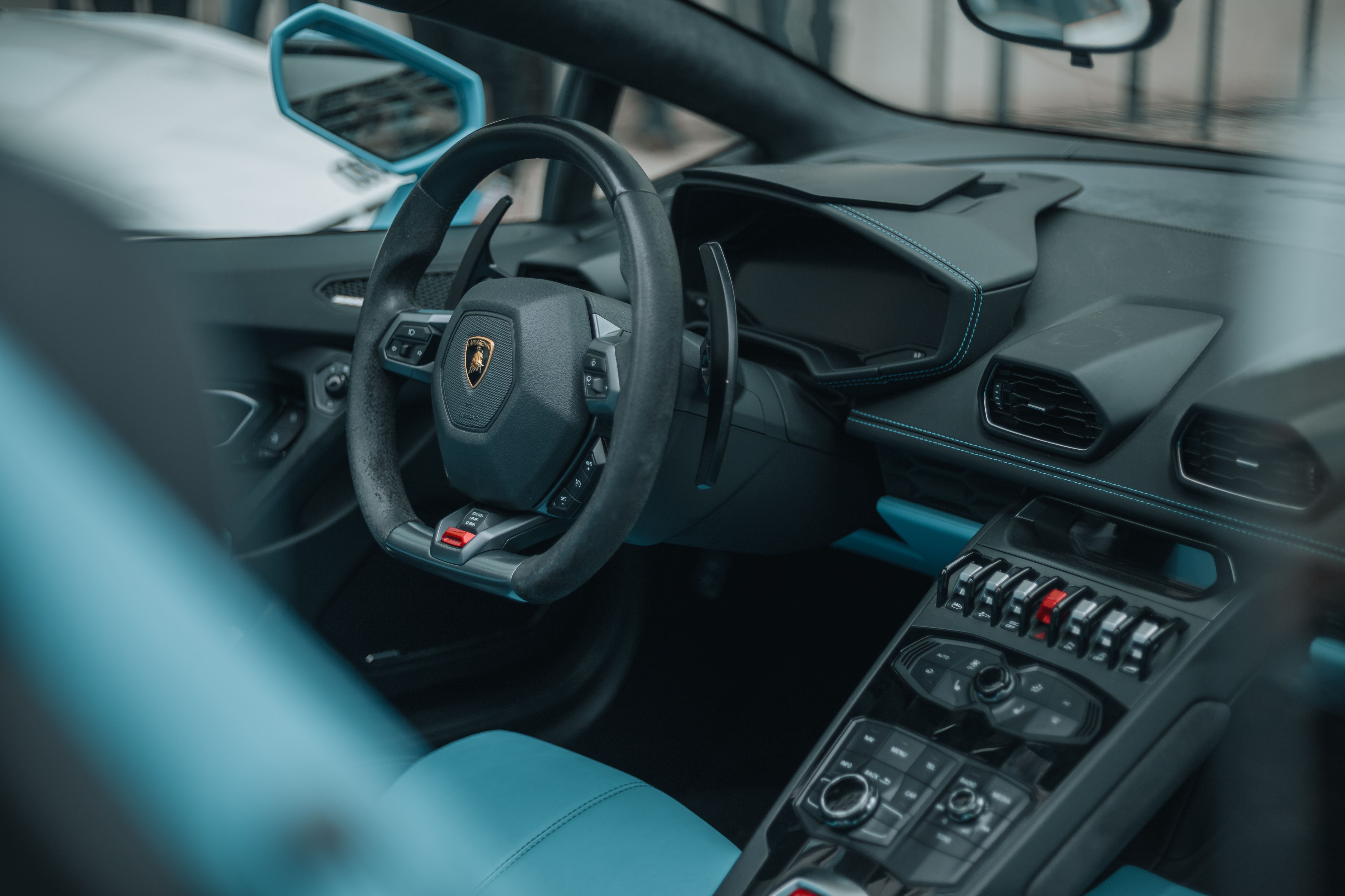 Luxury Sports Car Interior with Blue Accents · Free Stock Photo