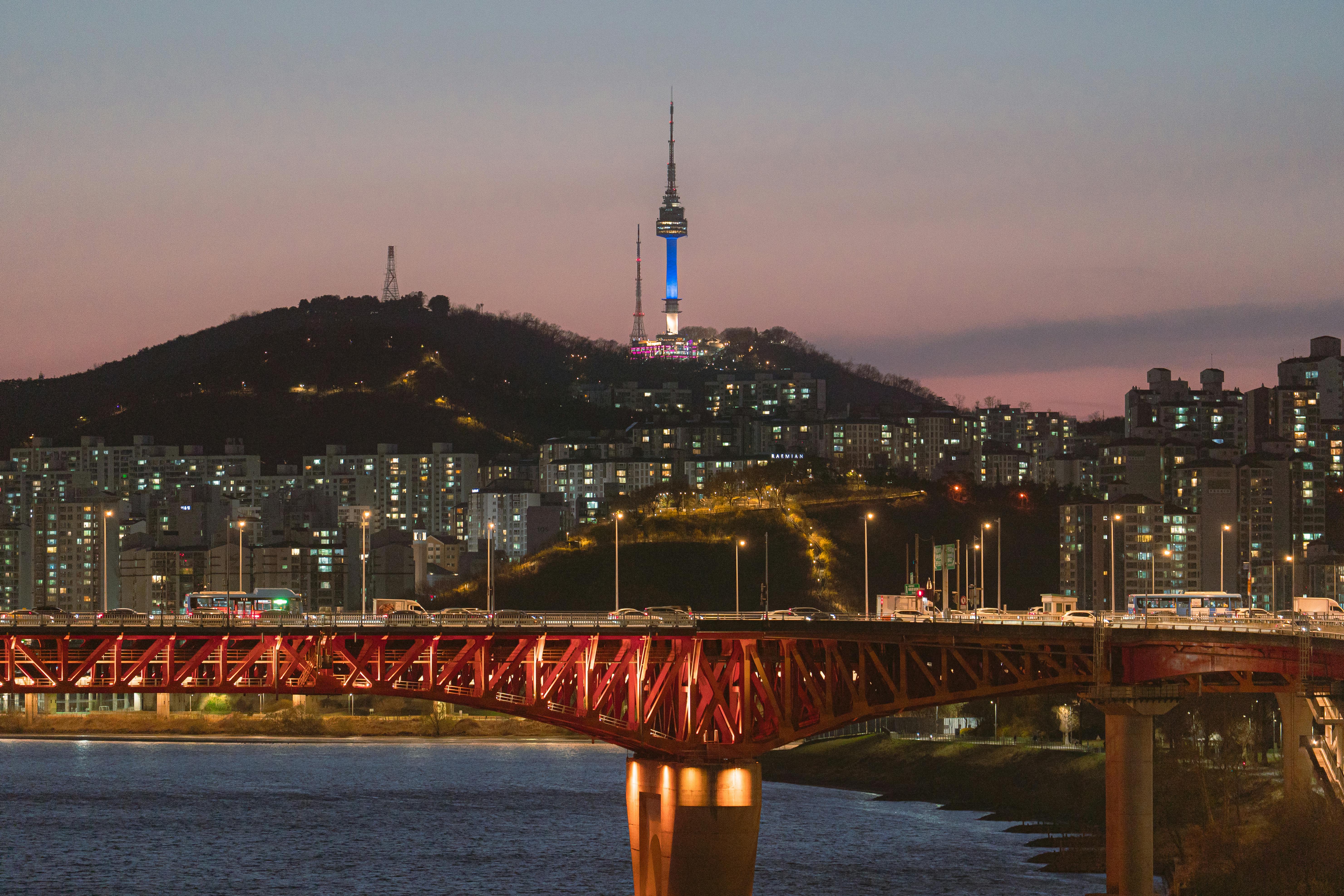 Seoul Skyline at Night with Namsan Tower · Free Stock Photo