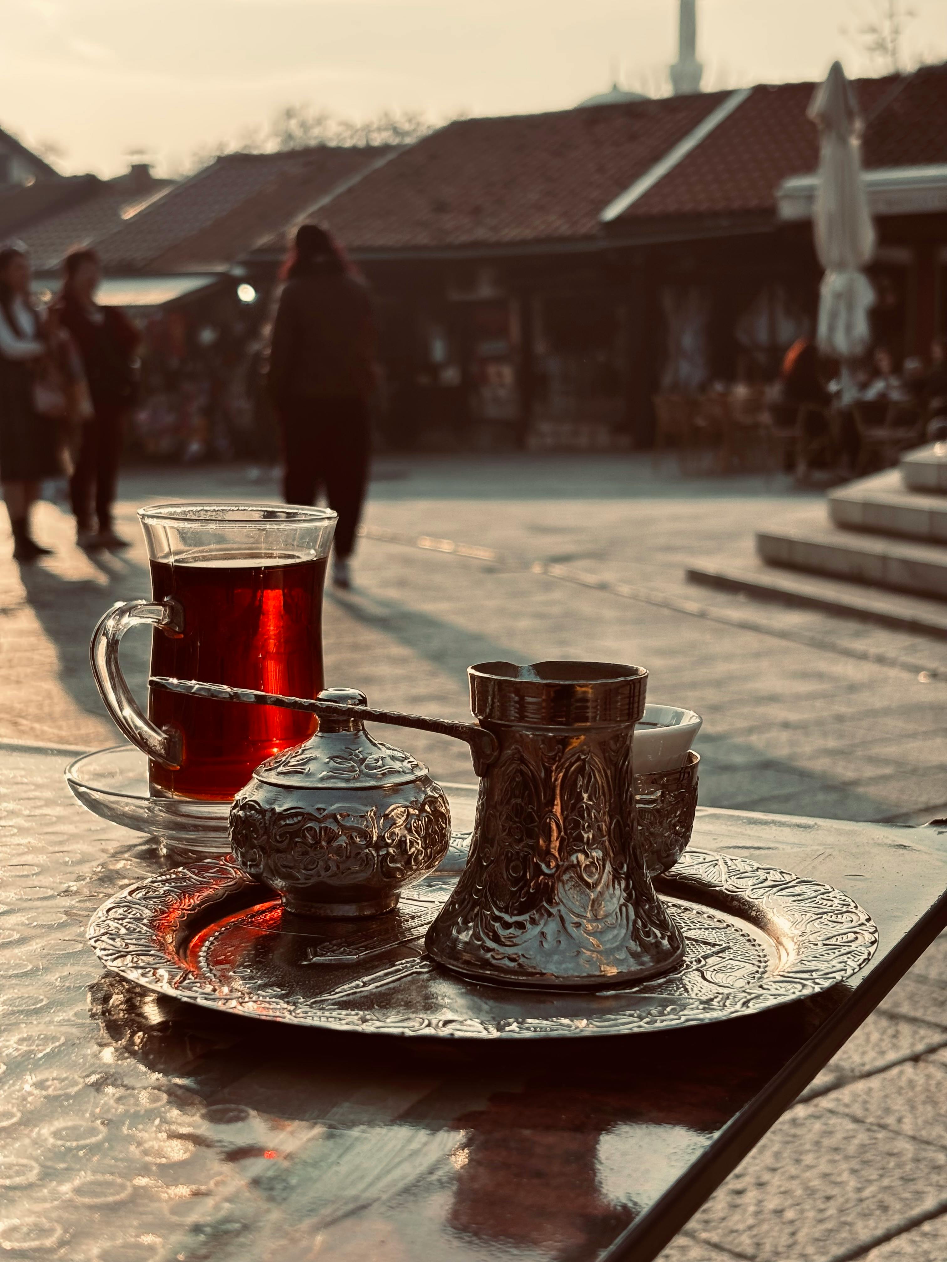 Traditional Turkish Tea Set in Outdoor Market · Free Stock Photo