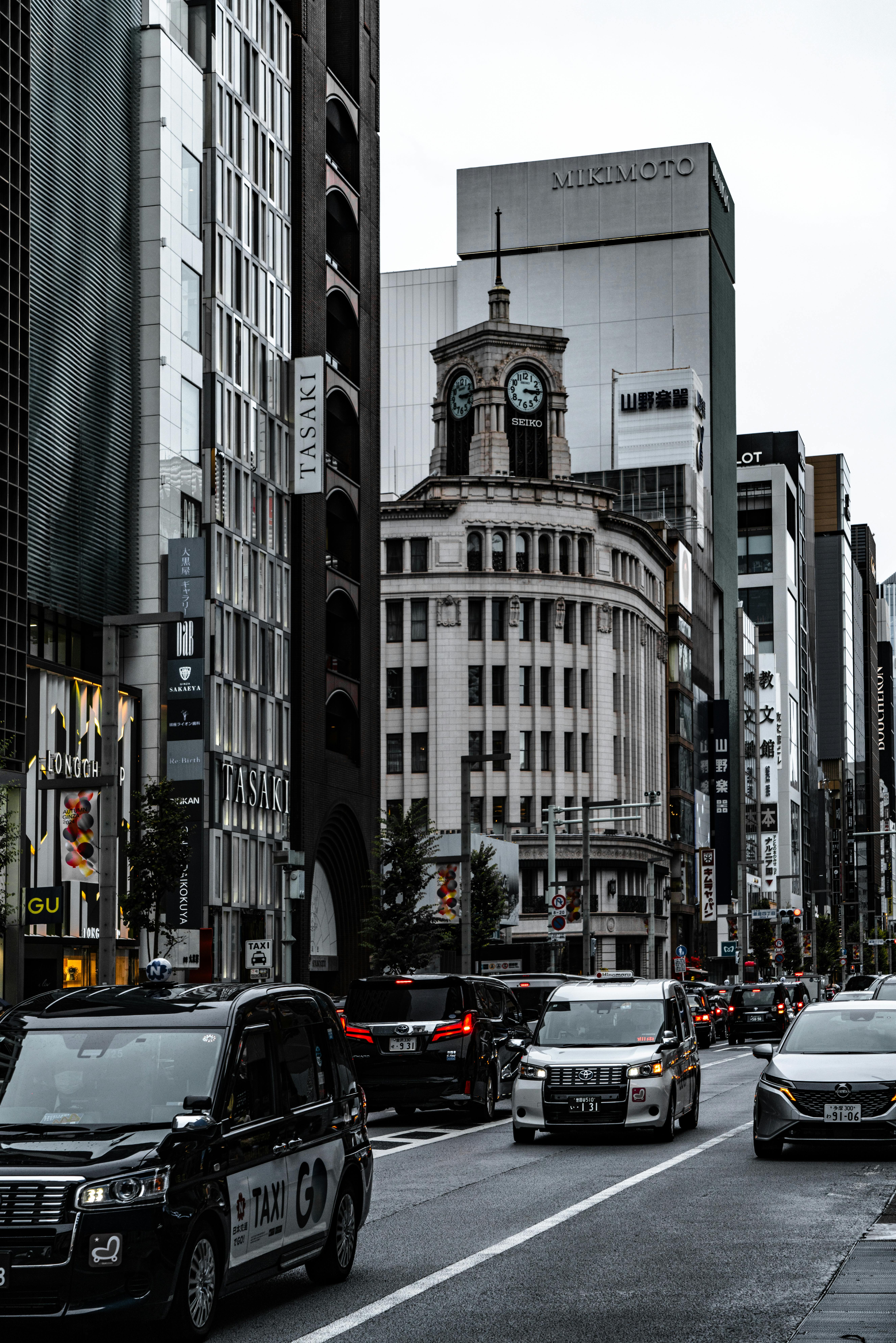 Vibrant Ginza Street with Iconic Wako Clock Tower · Free Stock Photo