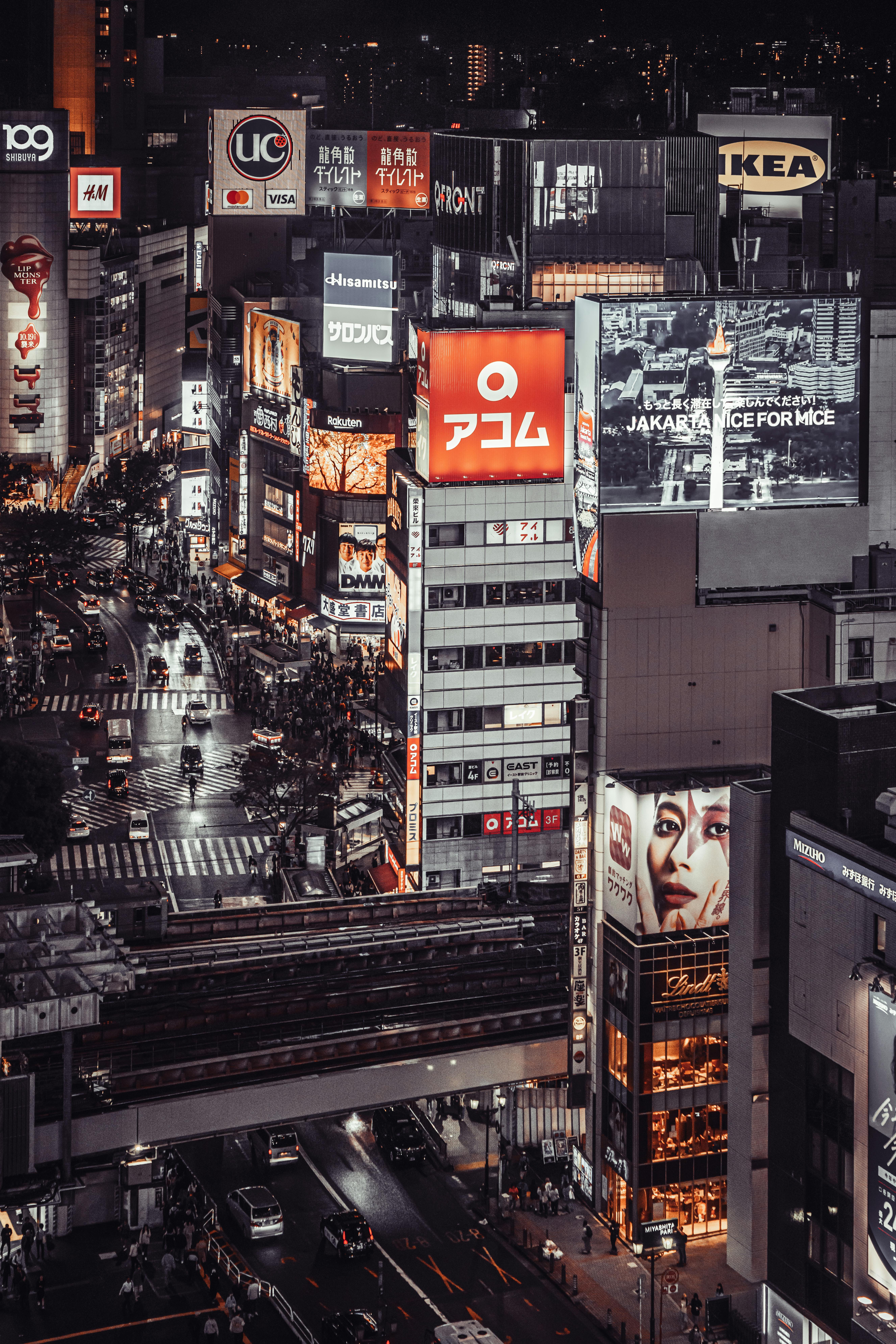 Aerial View of Shibuya Crossing at Night in Tokyo · Free Stock Photo