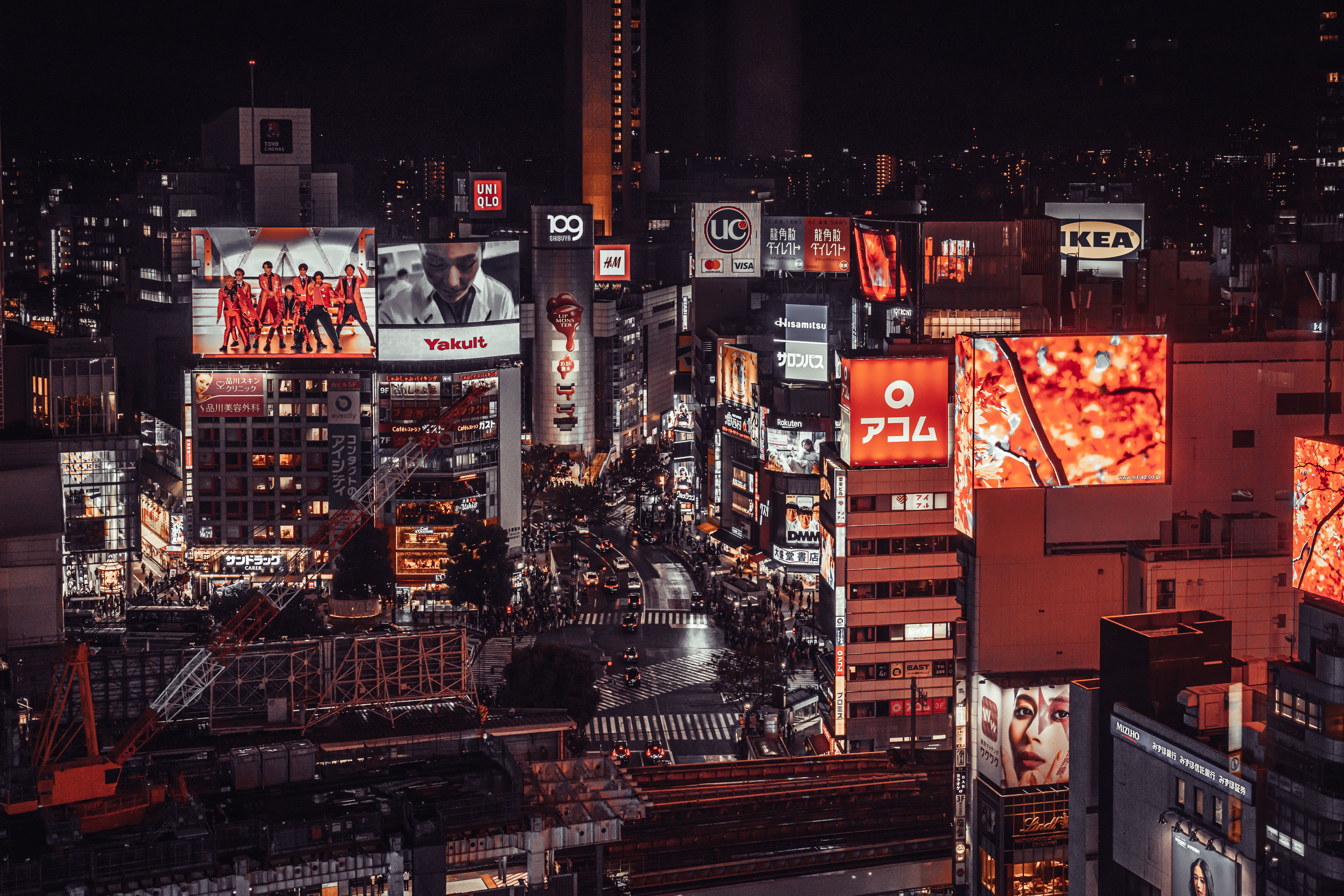 Aerial View of Shibuya Crossing at Night in Tokyo · Free Stock Photo