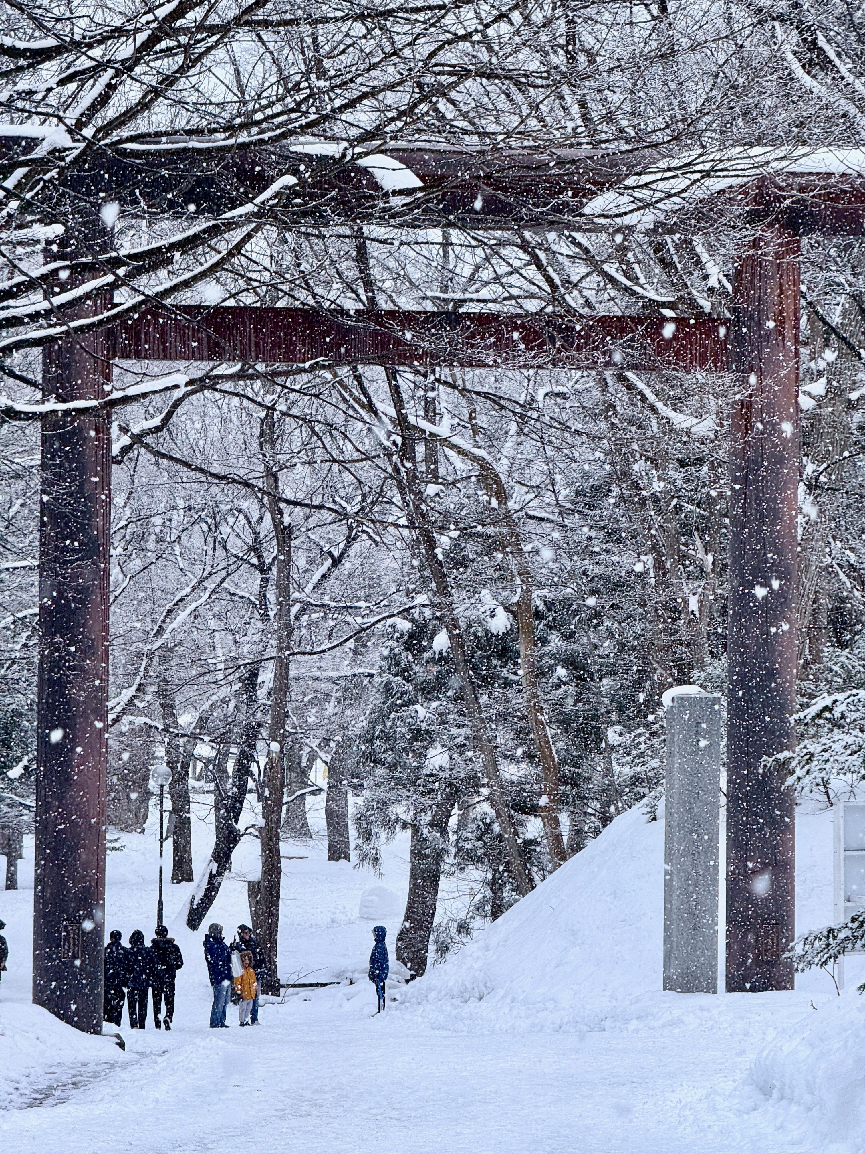 Snowy Scene with Torii Gate in Sapporo · Free Stock Photo