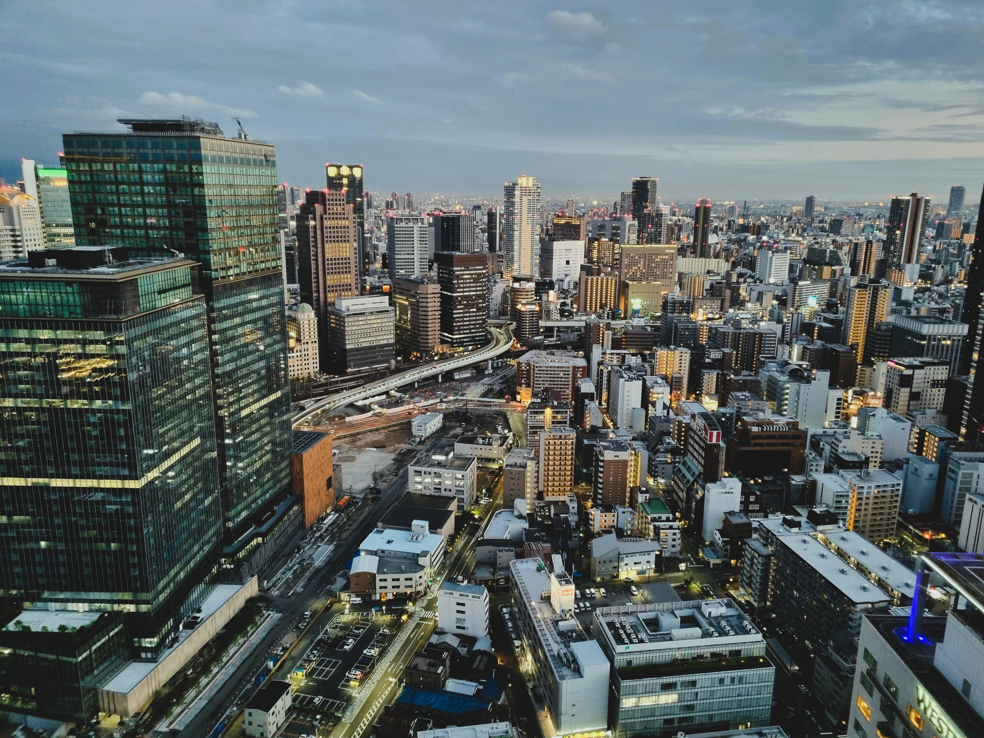 Stunning Aerial View of Osaka Cityscape at Dusk · Free Stock Photo