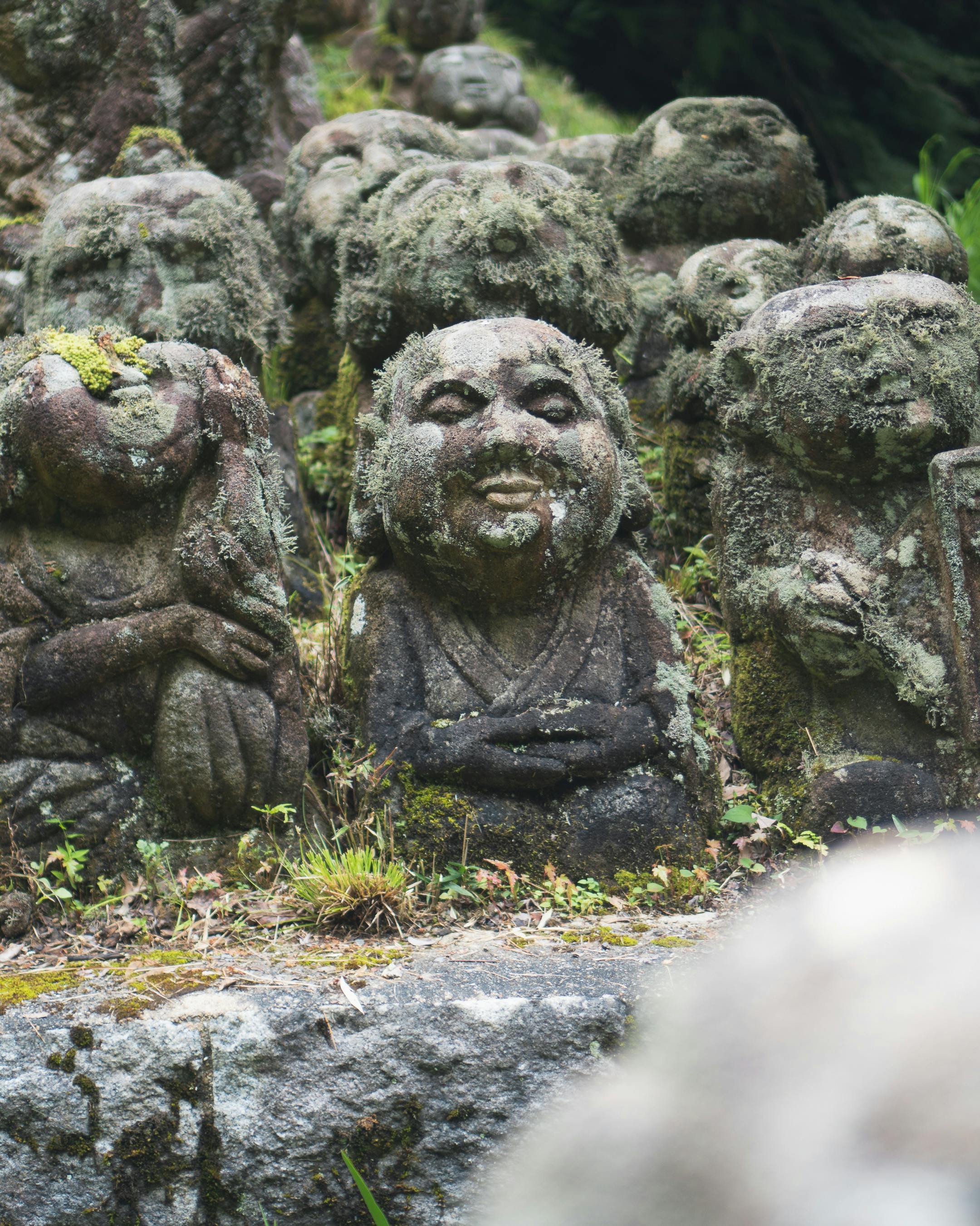 Ancient Moss-Covered Buddha Statues in Kyoto Garden · Free Stock Photo