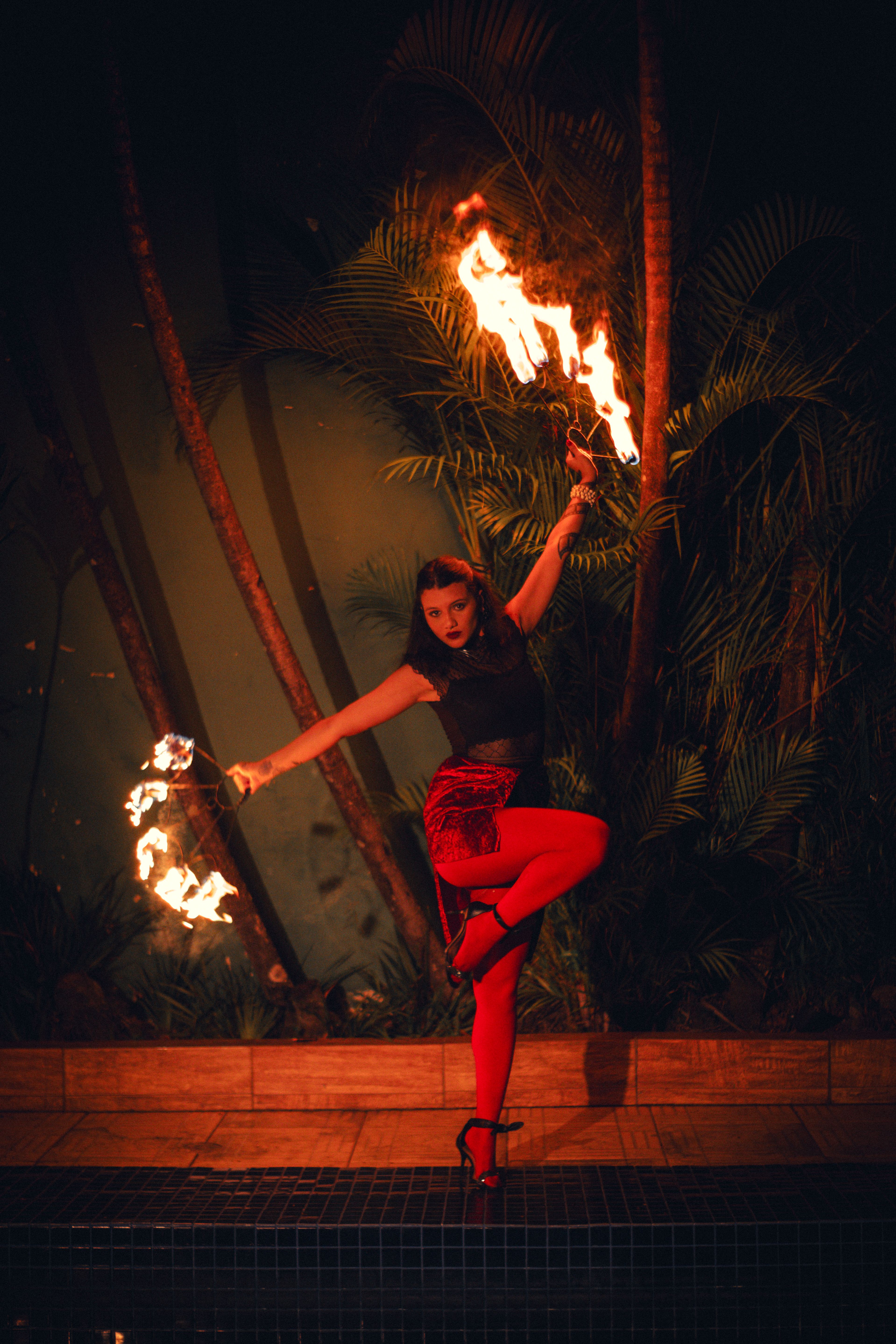 Fire Dancer Performing a Fiery Dance Outdoors · Free Stock Photo