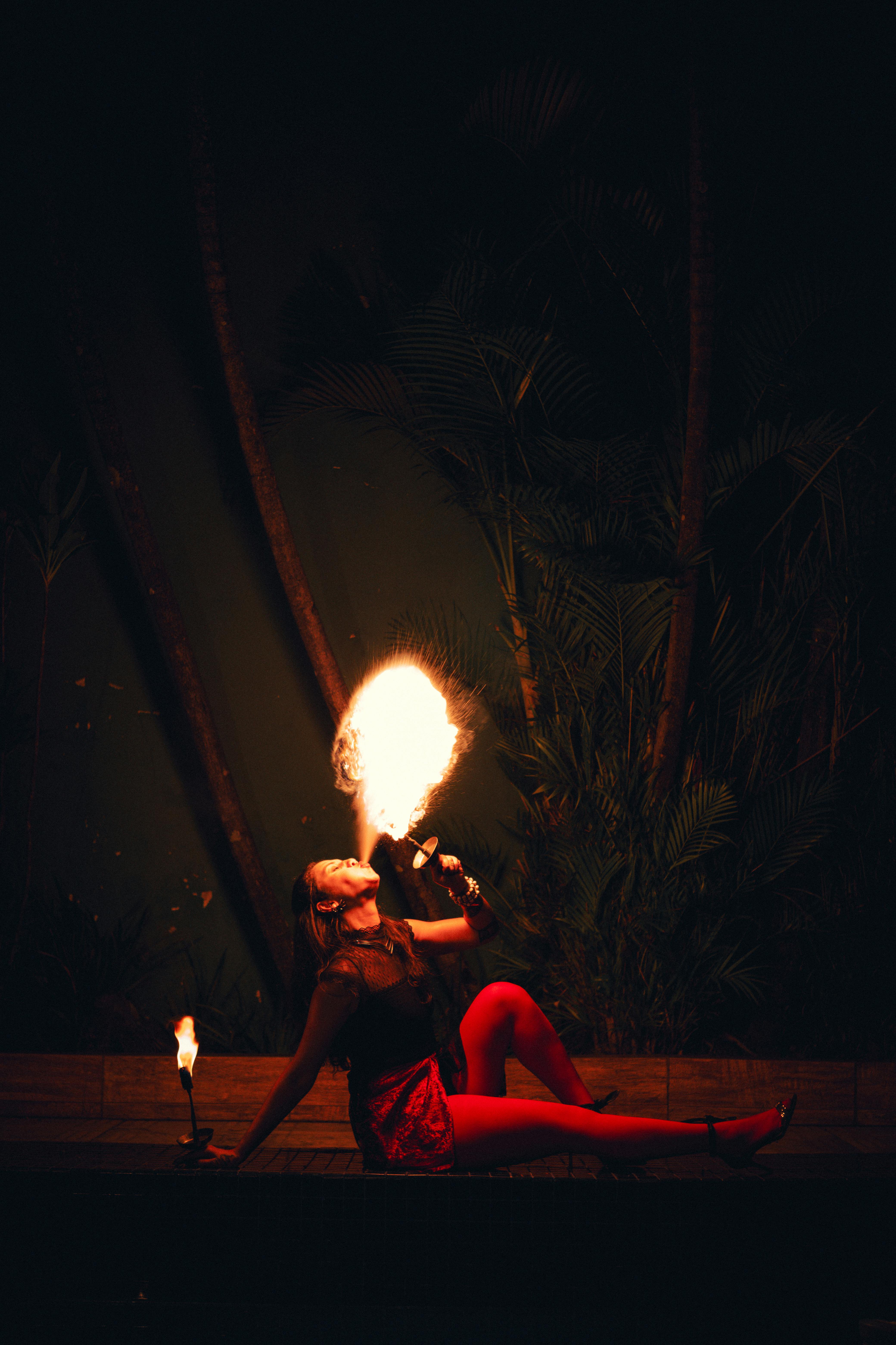Fire Performer in Dramatic Night Session · Free Stock Photo