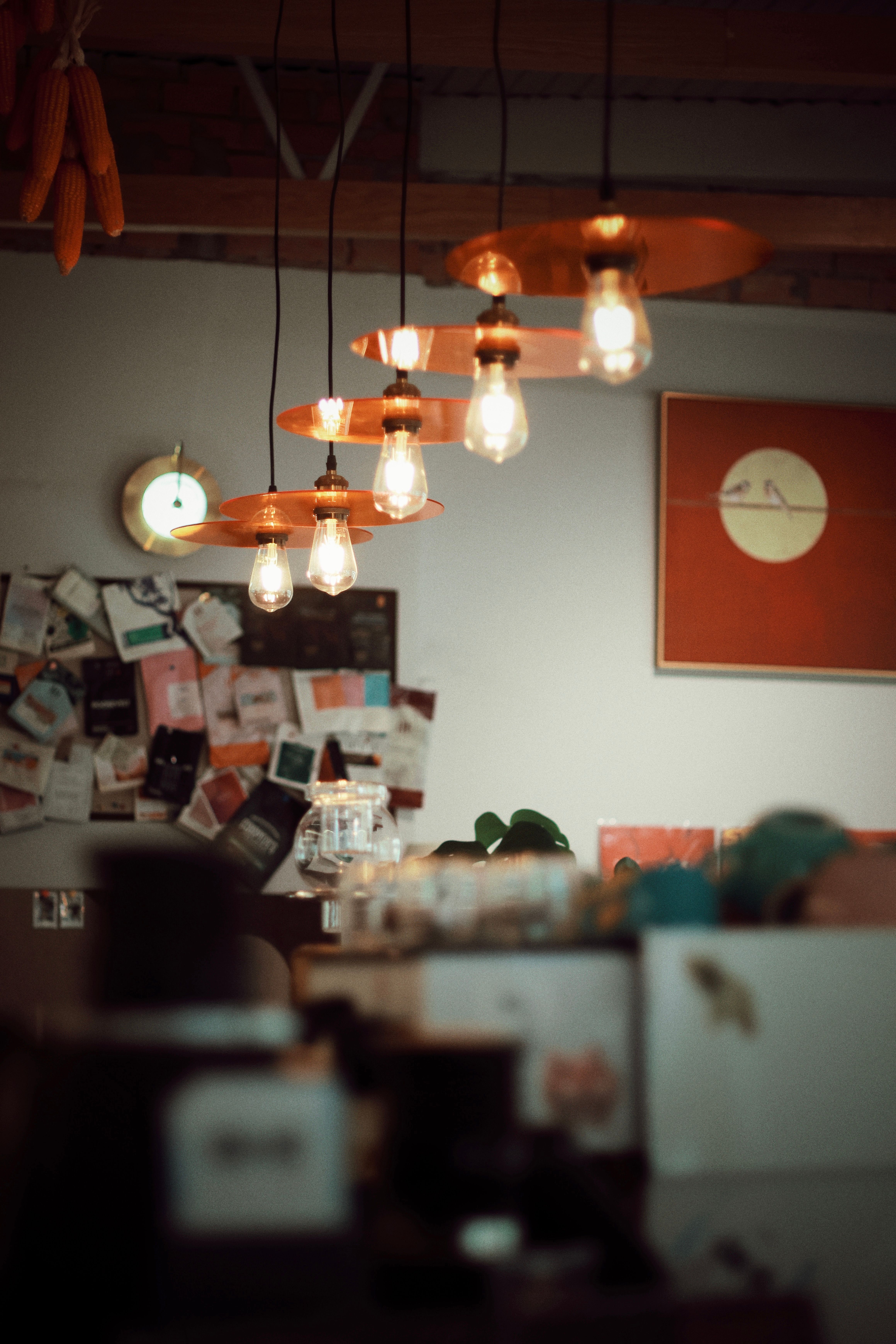 Cozy Cafeteria Interior with Warm Edison Bulbs · Free Stock Photo