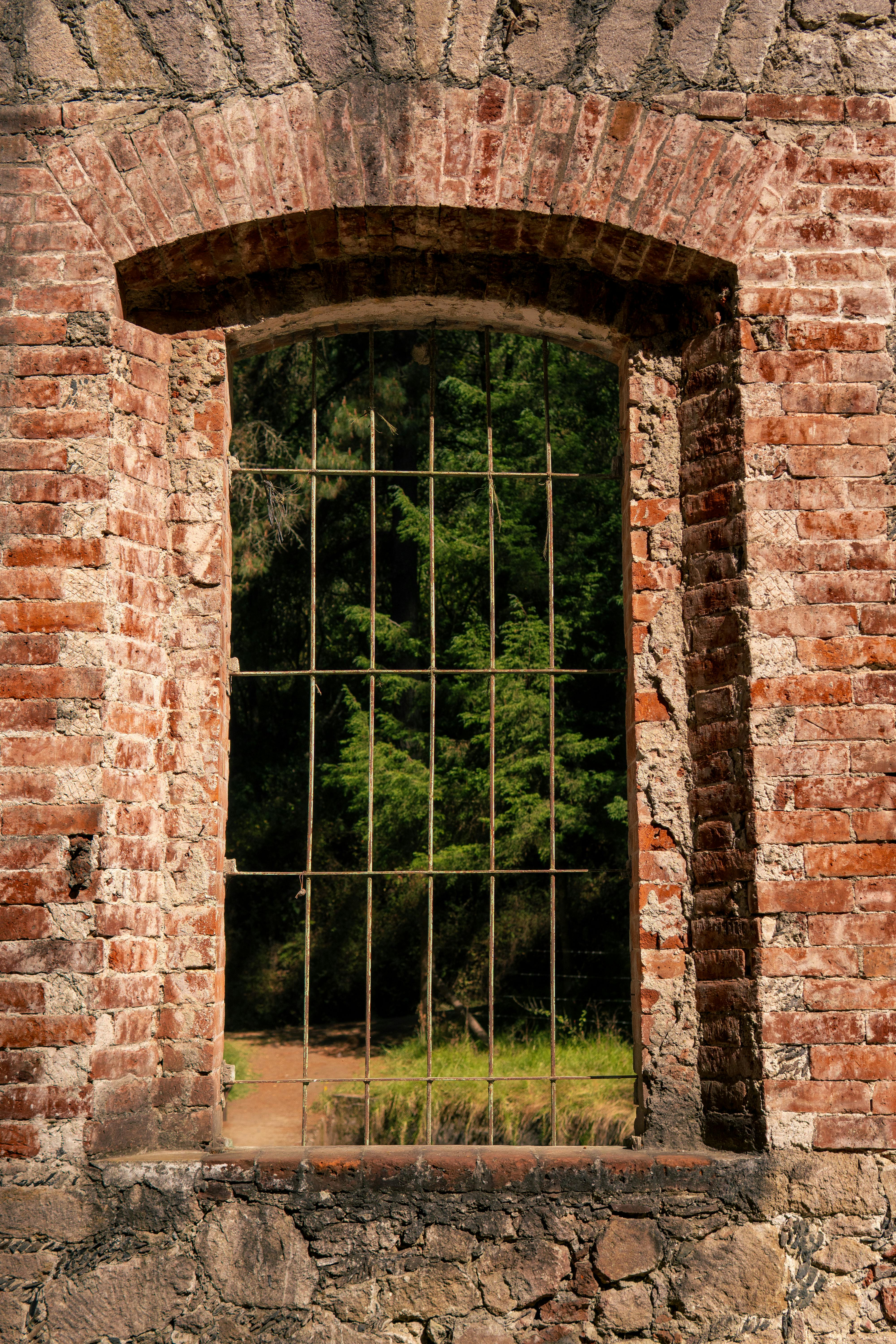 Historic Arched Brick Window Frame in Forest · Free Stock Photo