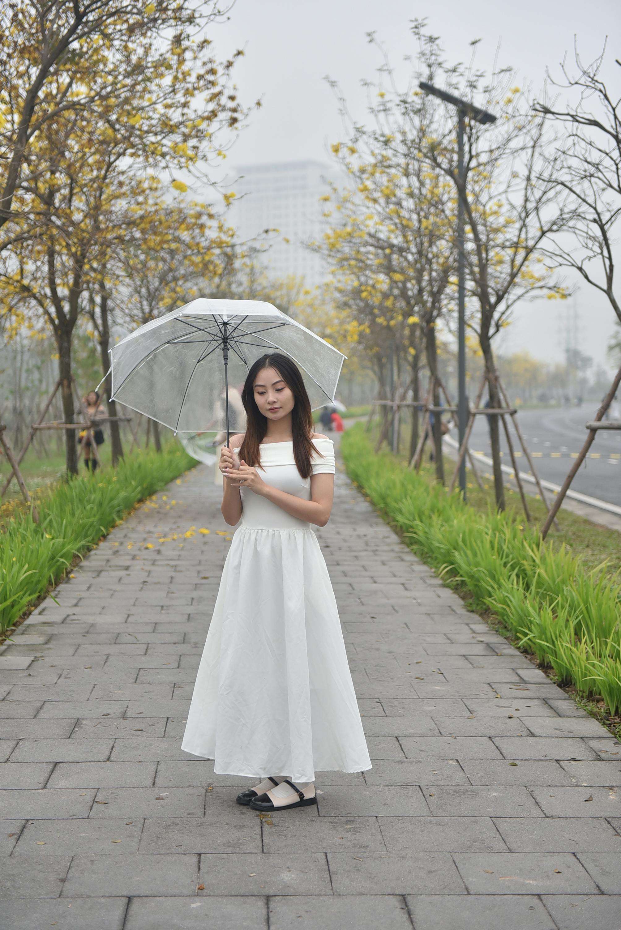 Woman with Umbrella on Foggy Pathway in Spring · Free Stock Photo