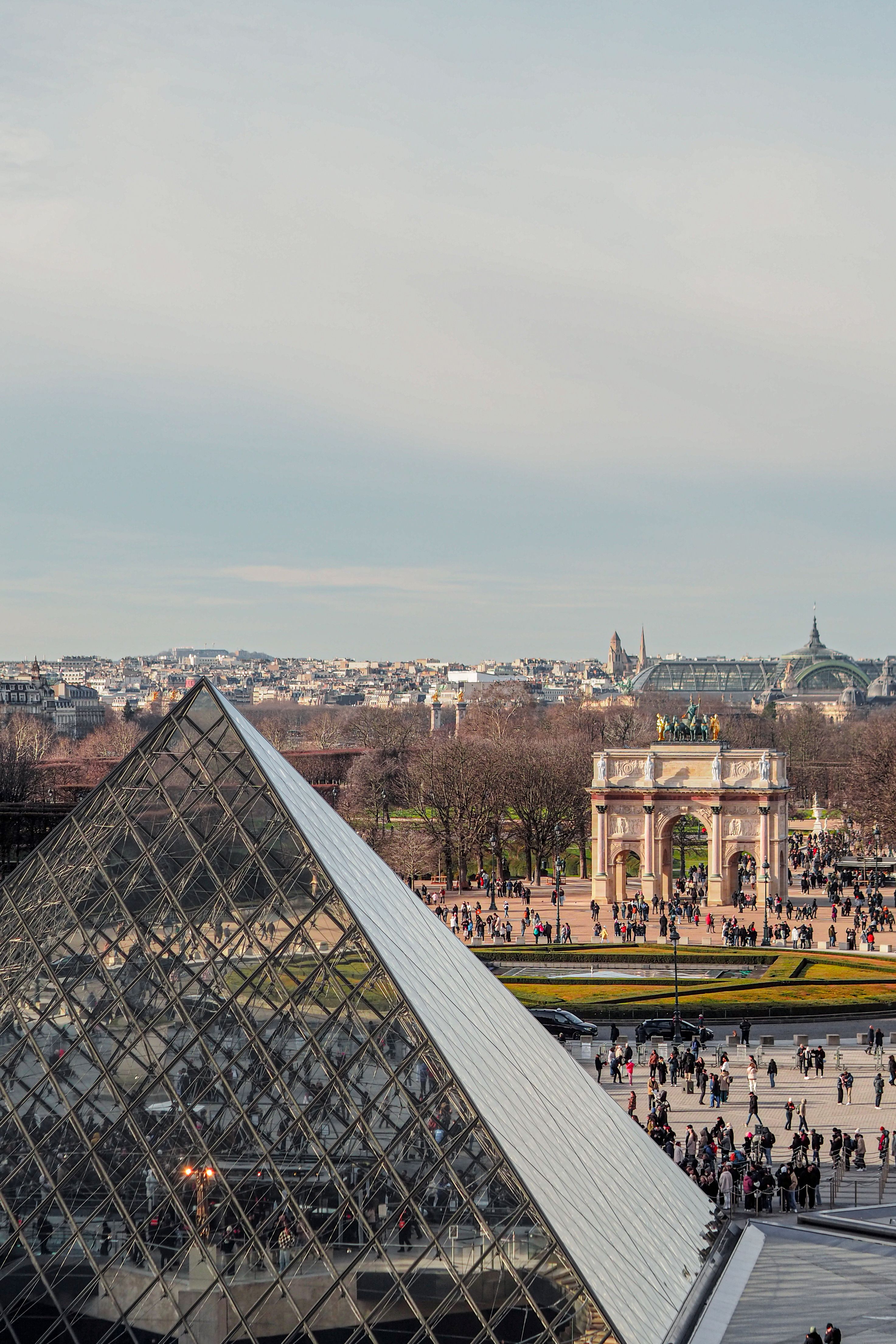 Aerial View of Louvre Pyramid and Arc de Triomphe du Carrousel · Free ...
