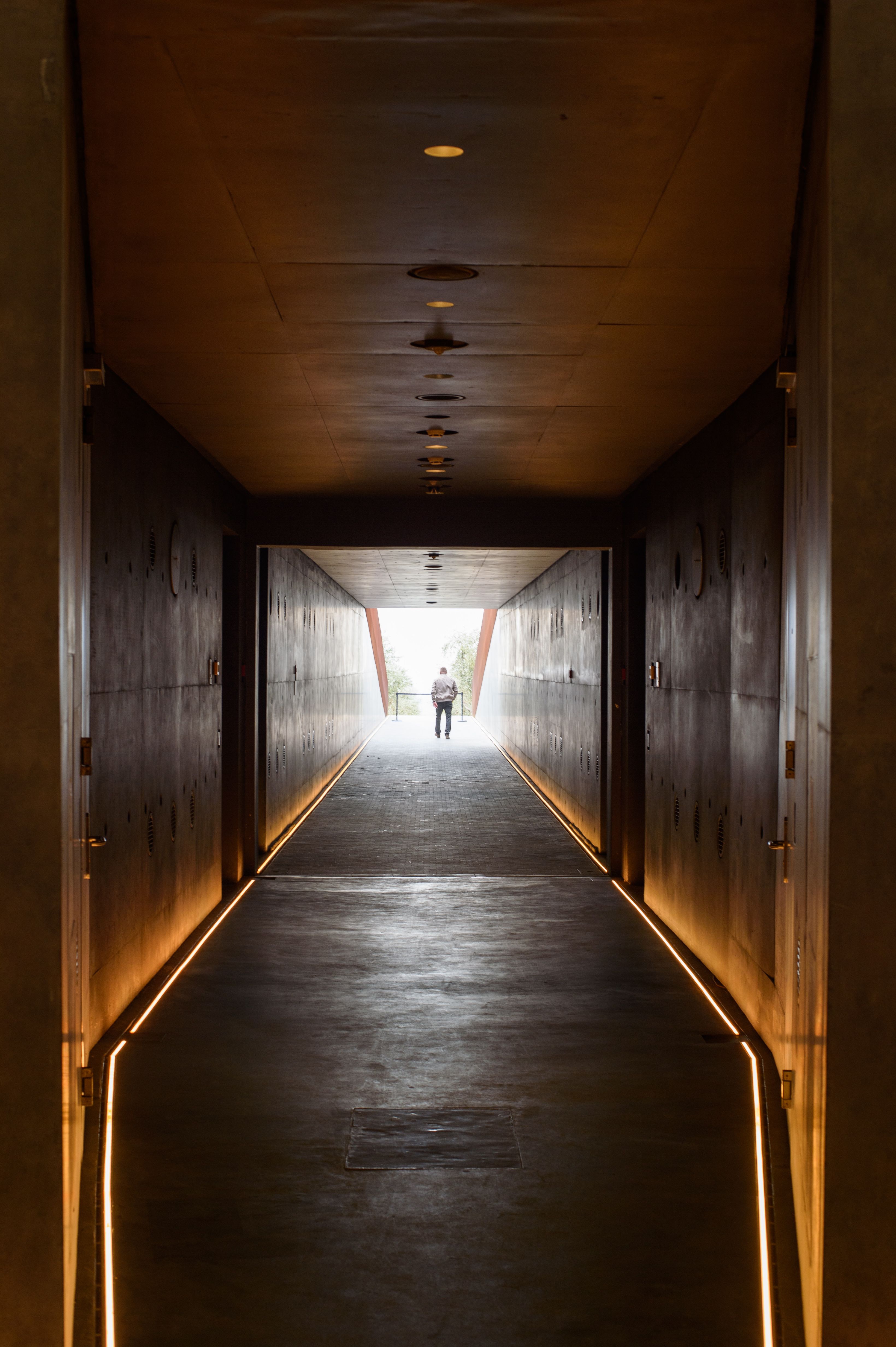 Silhouetted Figure in Dramatic Hallway Lighting · Free Stock Photo