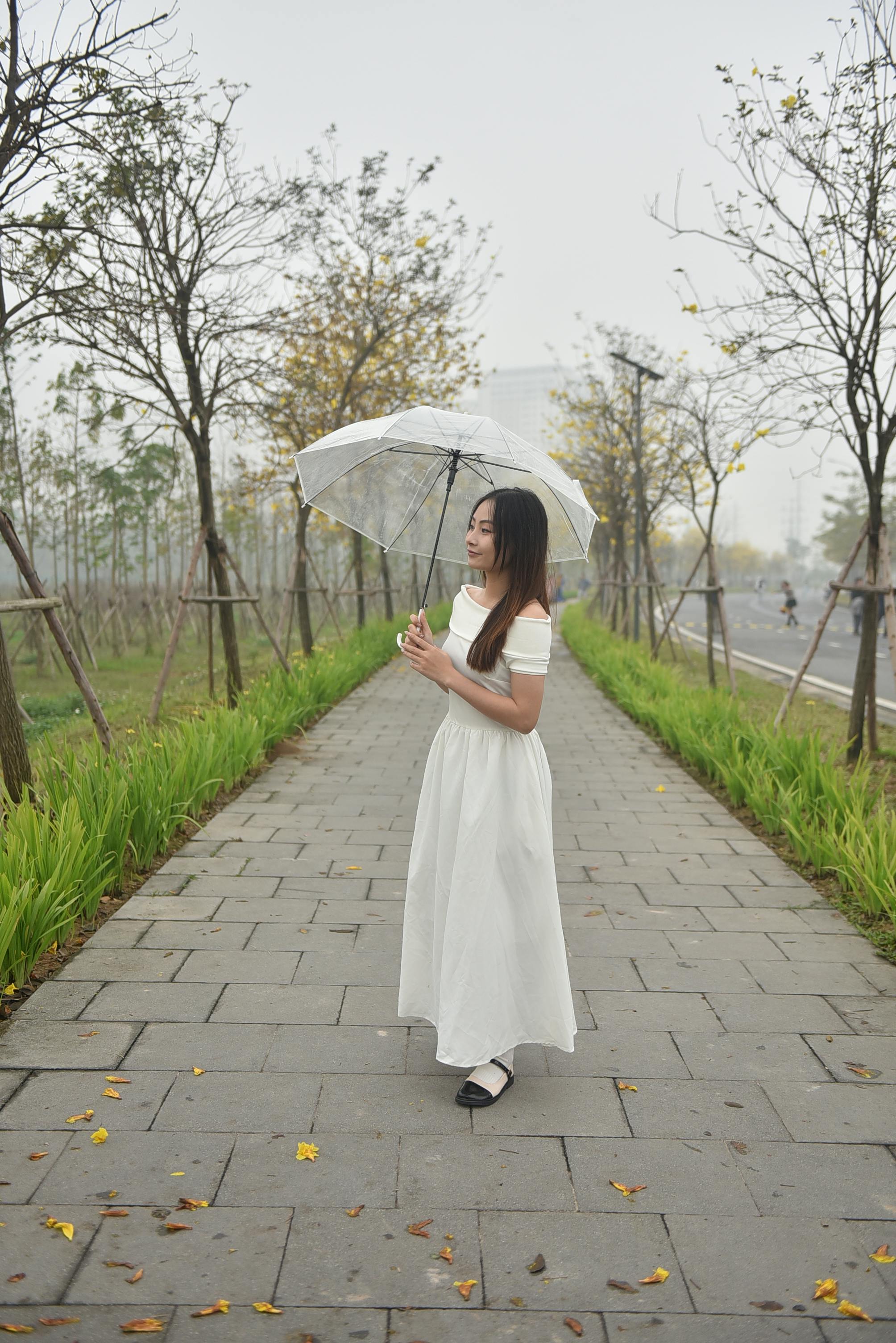 Young Woman with Umbrella on Foggy Pathway · Free Stock Photo