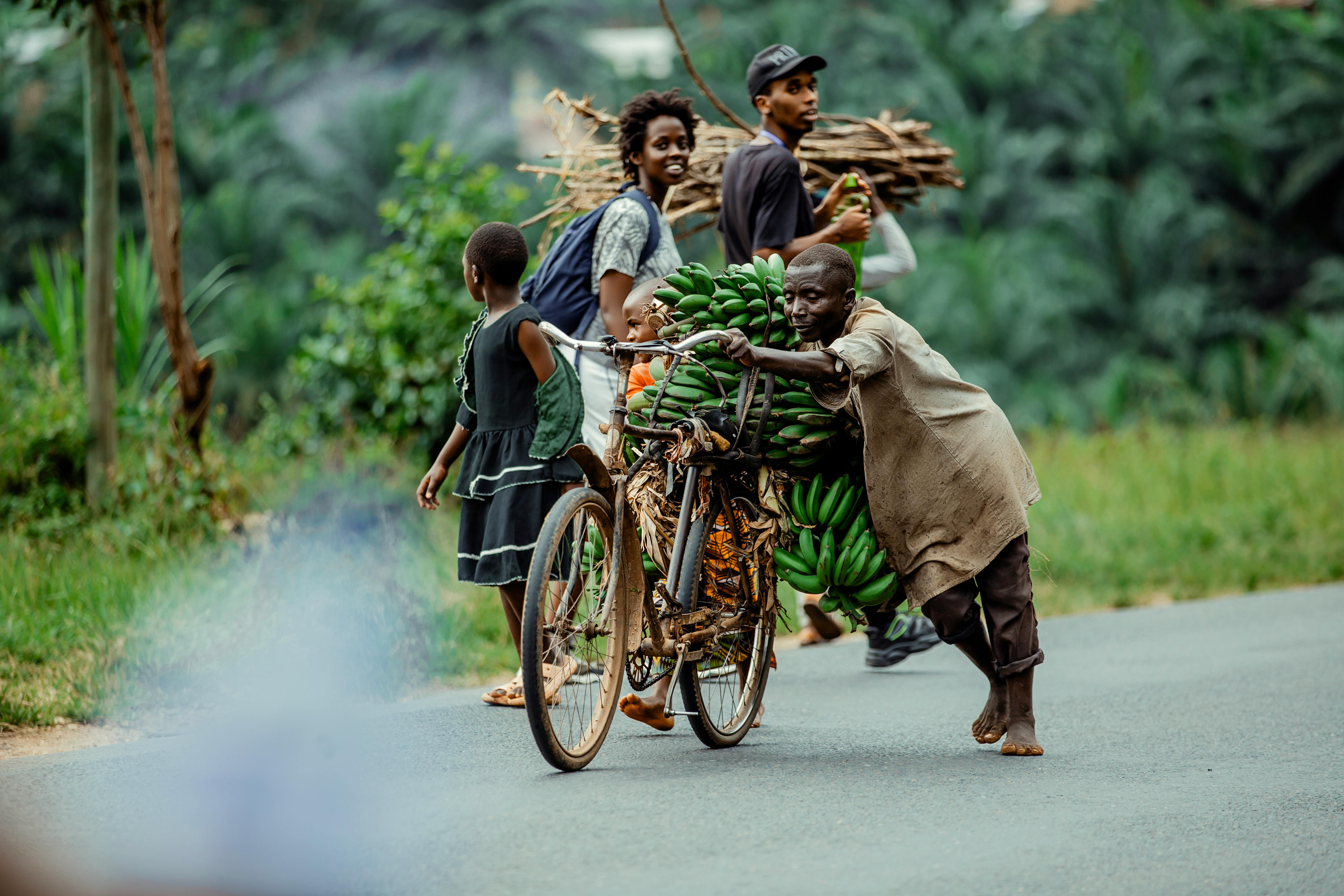 Rural Life: Locals Carrying Bananas on Roadside · Free Stock Photo