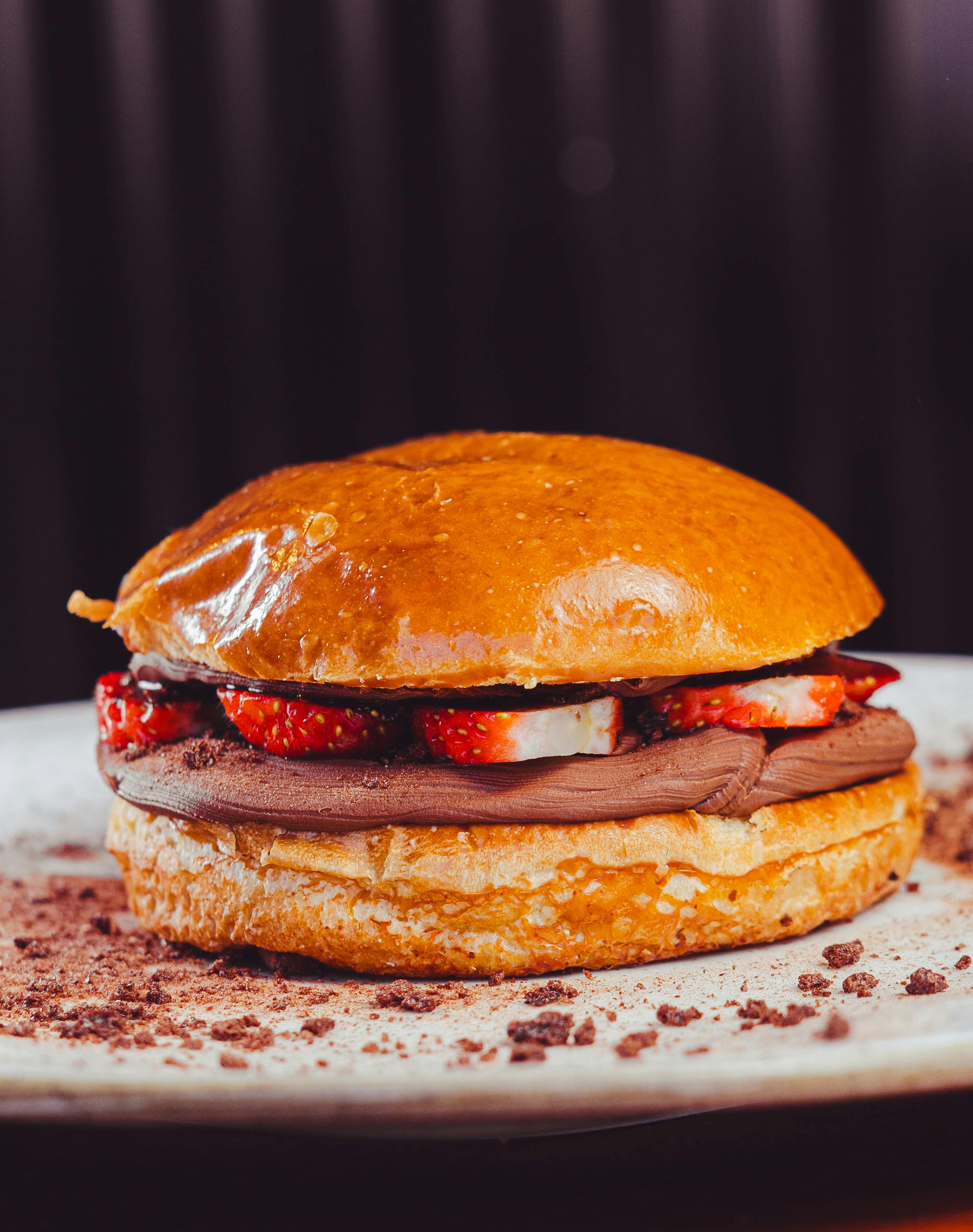 Delicious Chocolate and Strawberry Dessert Burger · Free Stock Photo