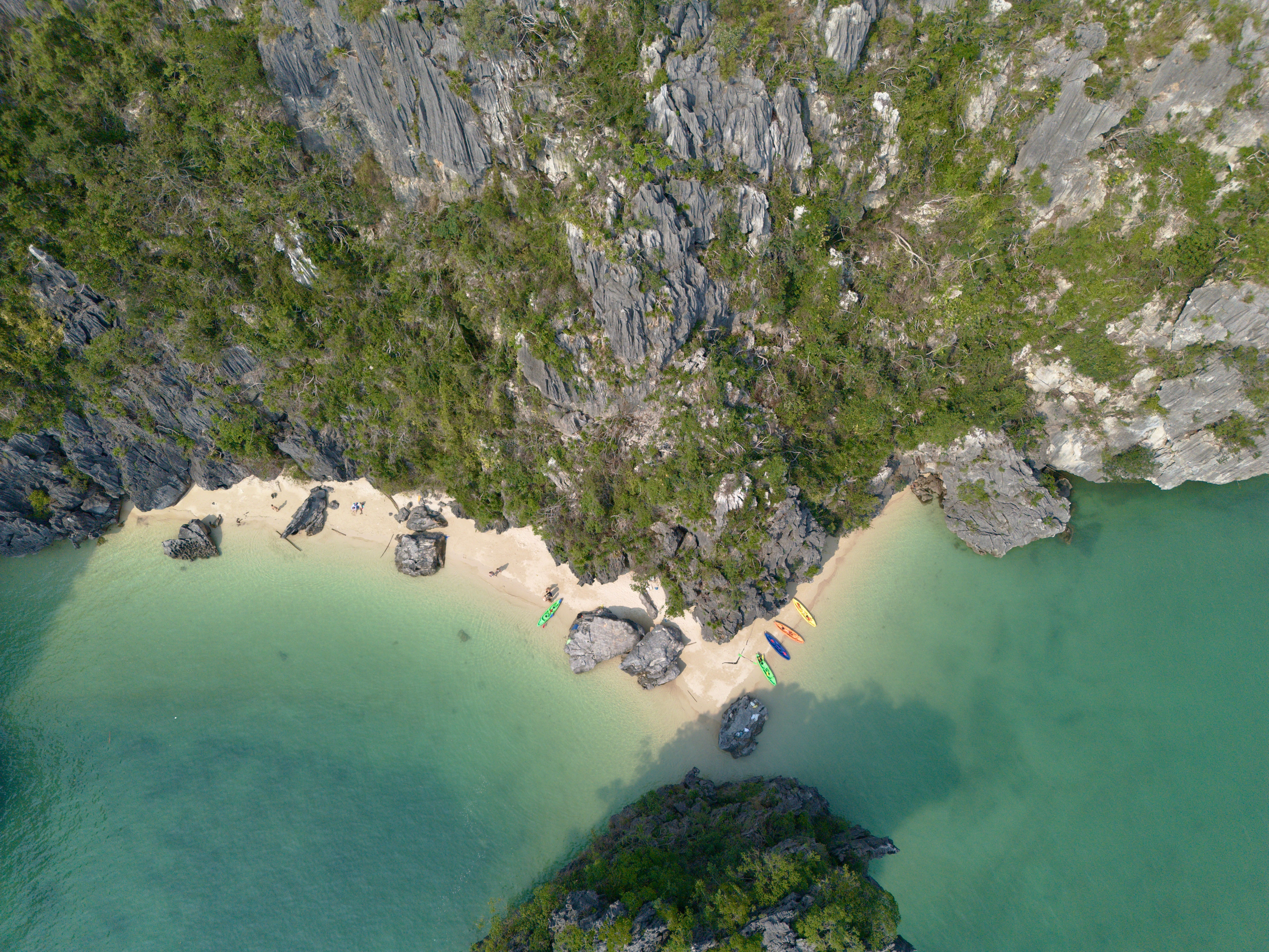 Aerial View of Pristine Tropical Beach Cove · Free Stock Photo