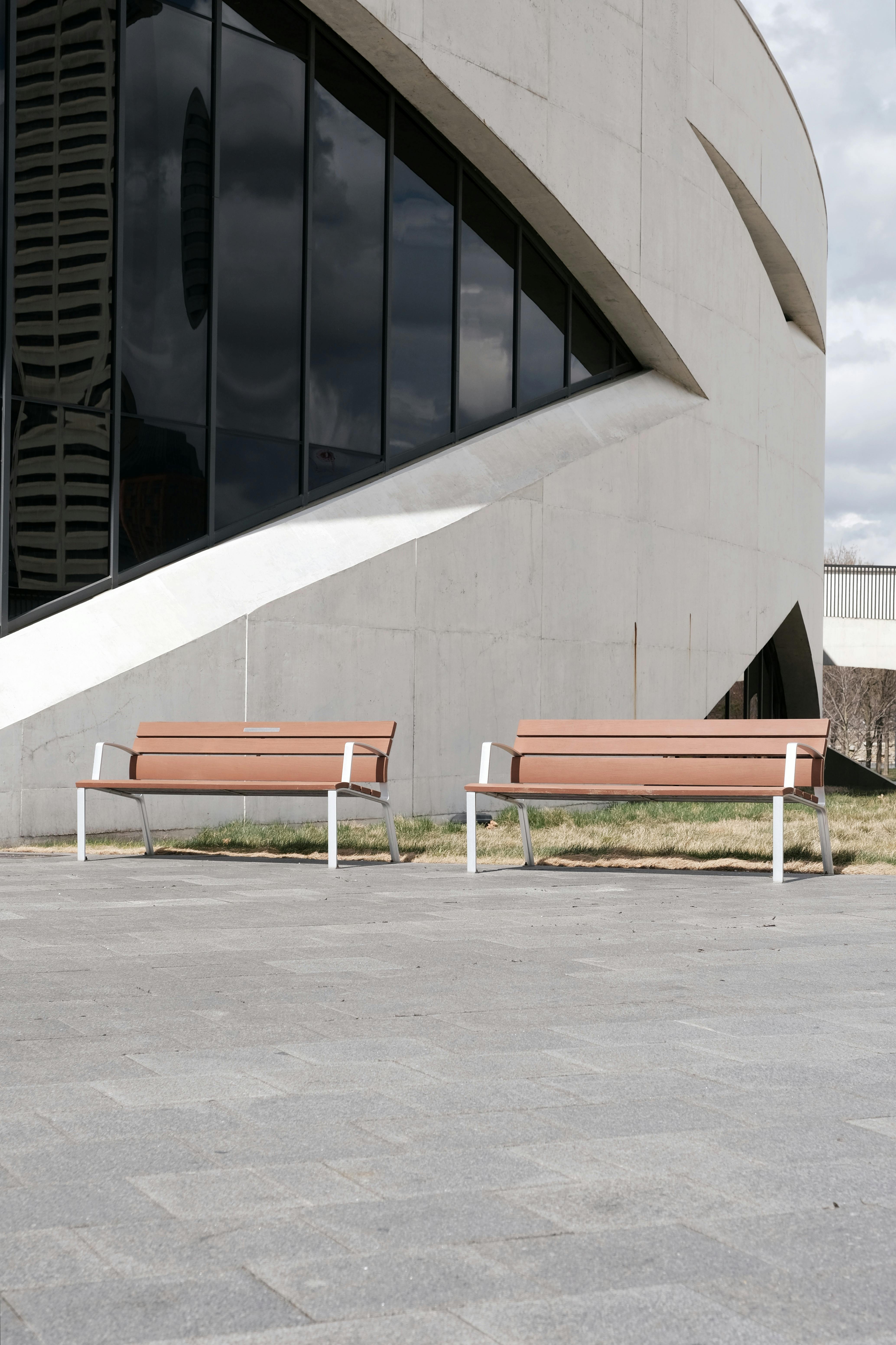 Modern Architectural Facade with Benches in Urban Setting · Free Stock ...