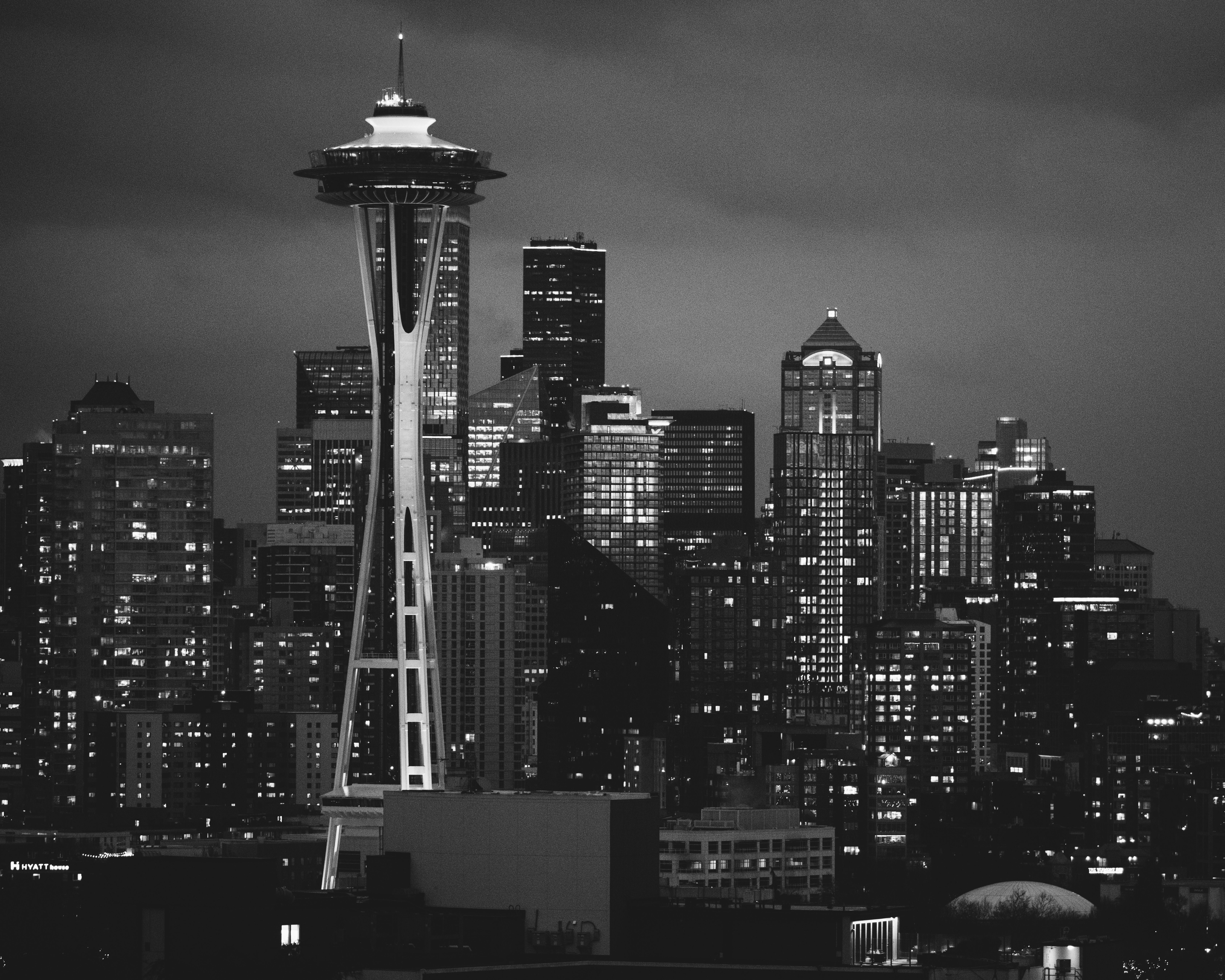 Seattle Skyline with Iconic Space Needle at Night · Free Stock Photo