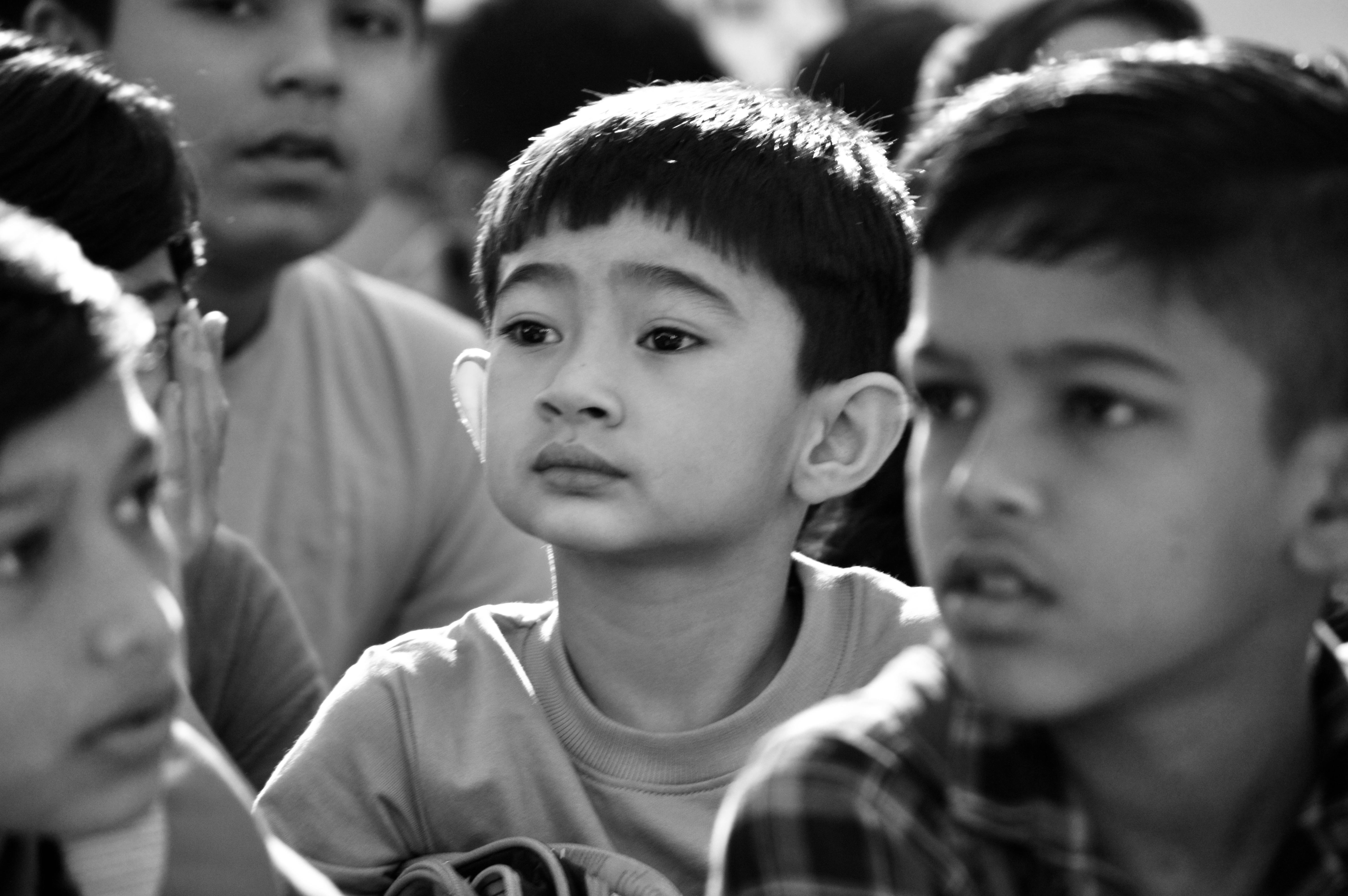 Black and White Portrait of Attentive Children · Free Stock Photo