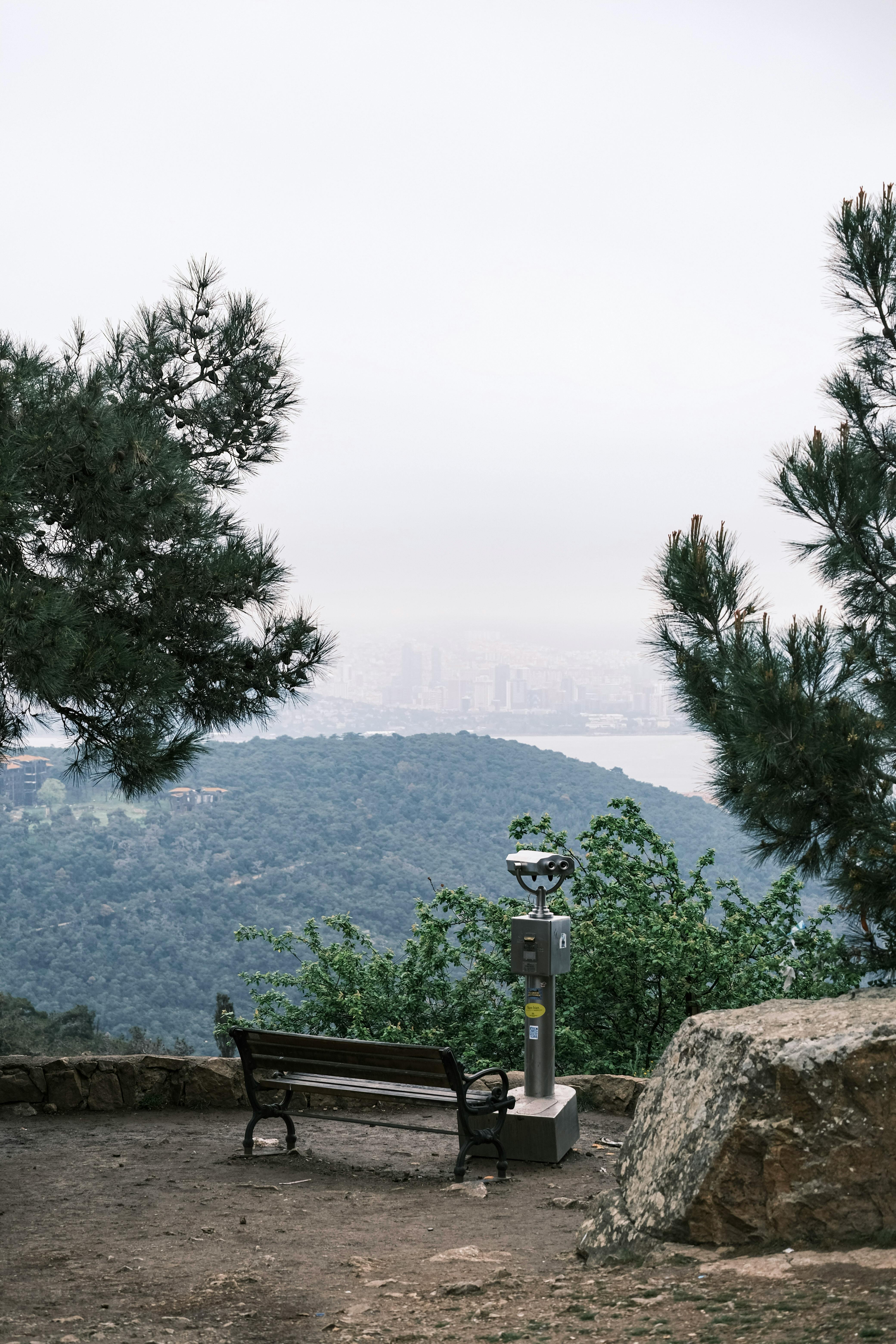 Scenic Overlook with Bench and Binoculars · Free Stock Photo