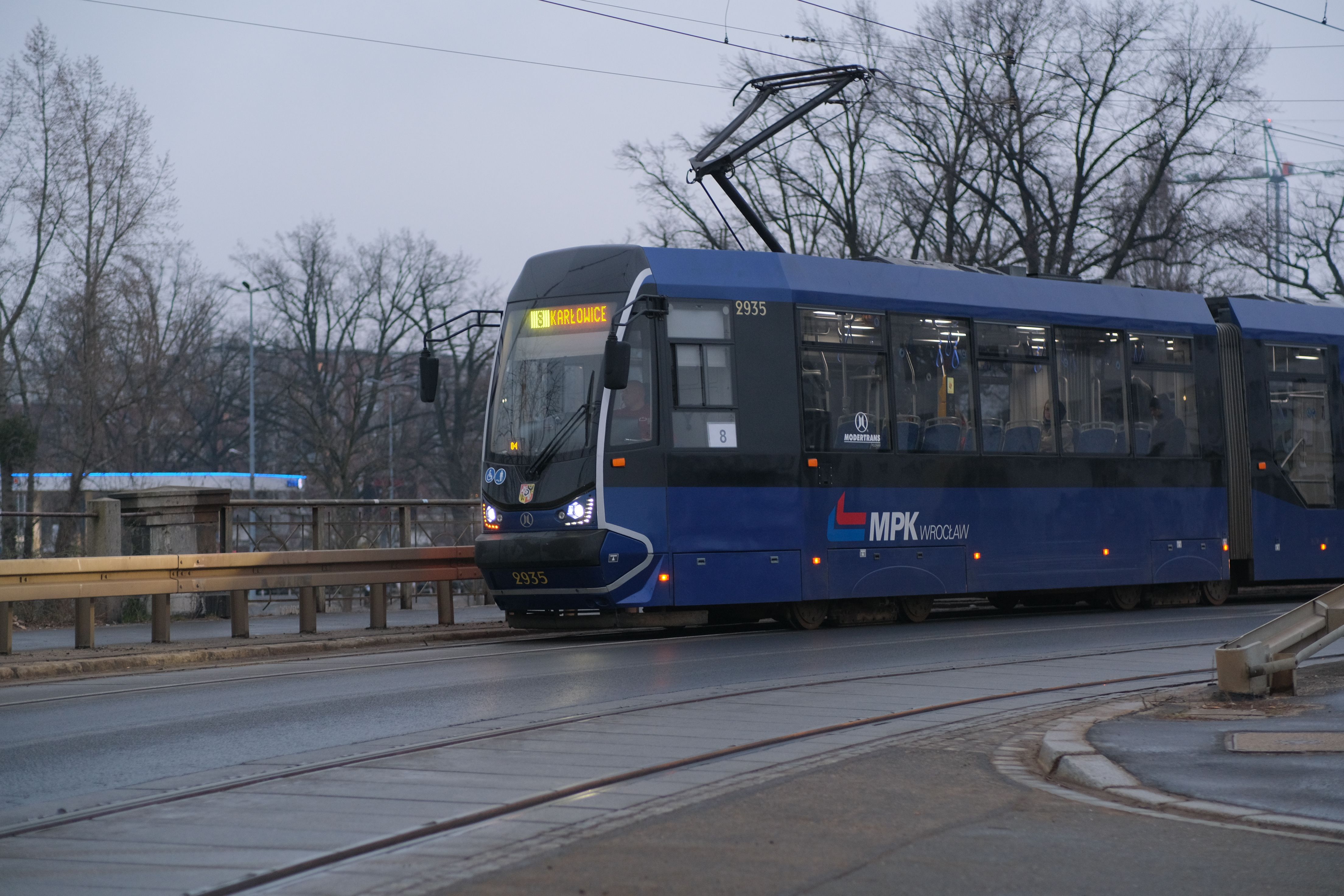 Blue Tram on a Winter Day in Wrocław · Free Stock Photo