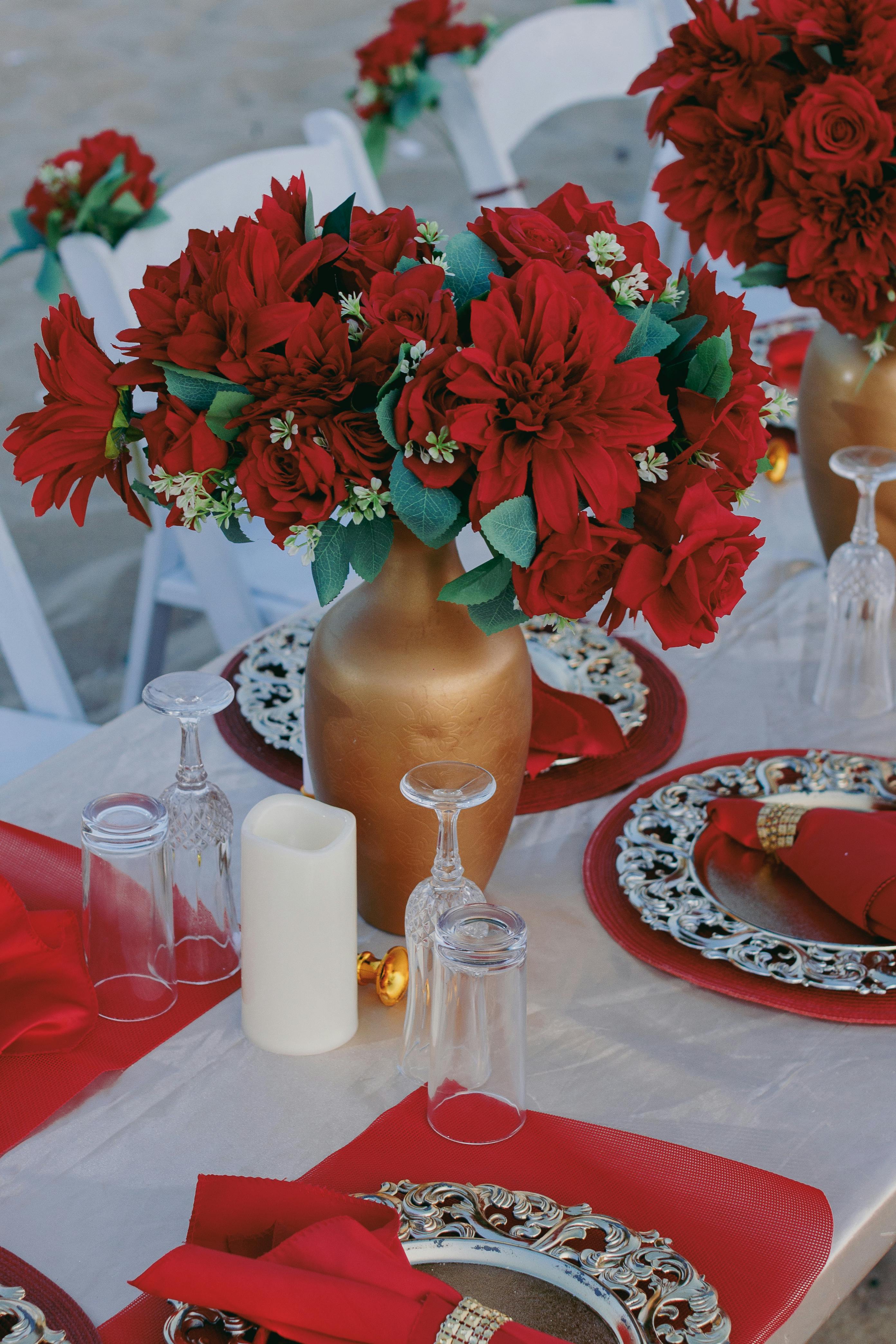 Elegant Outdoor Event Table Setting with Red Floral Arrangements · Free ...