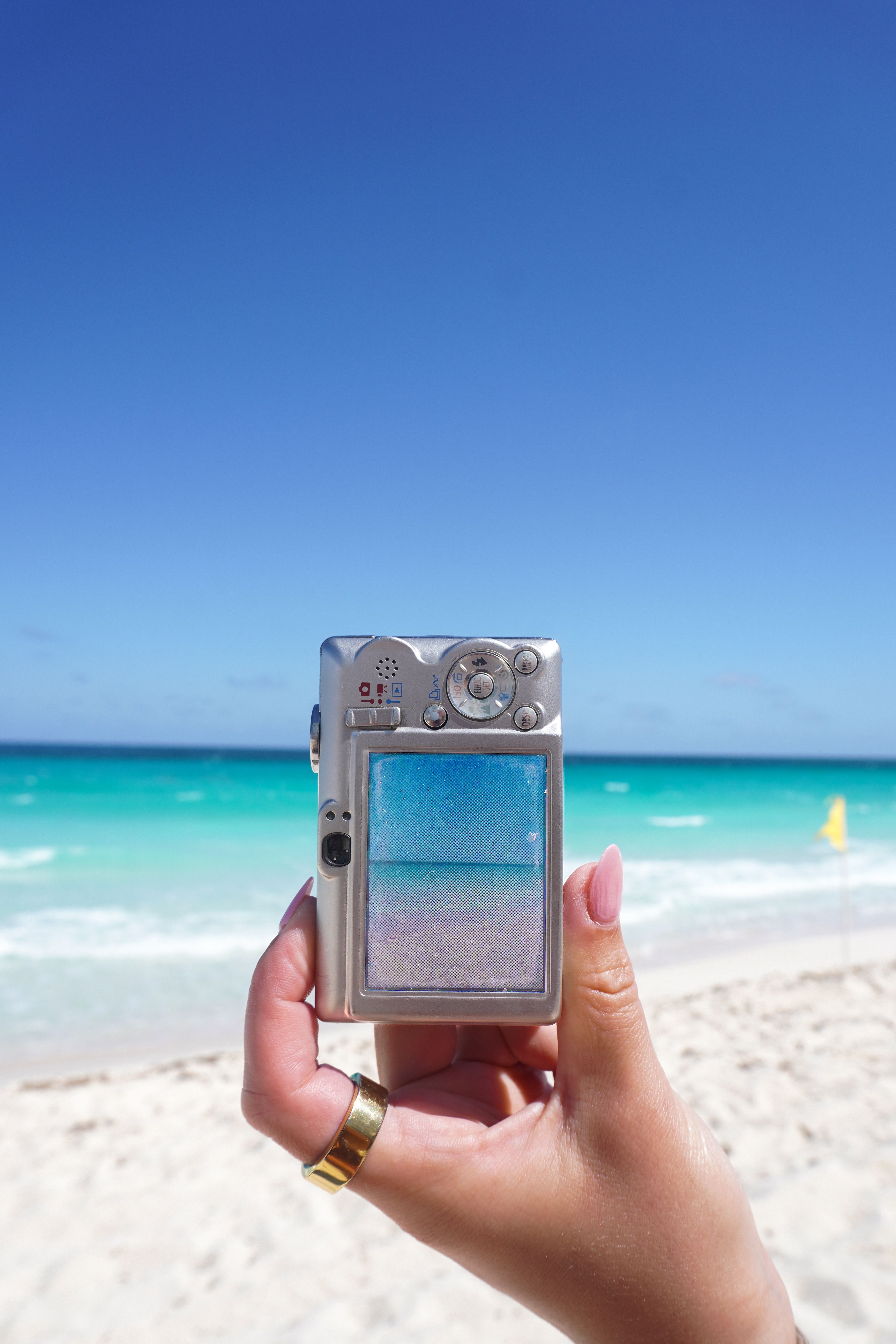 Hand Holding Camera with Beach Scene Captured · Free Stock Photo