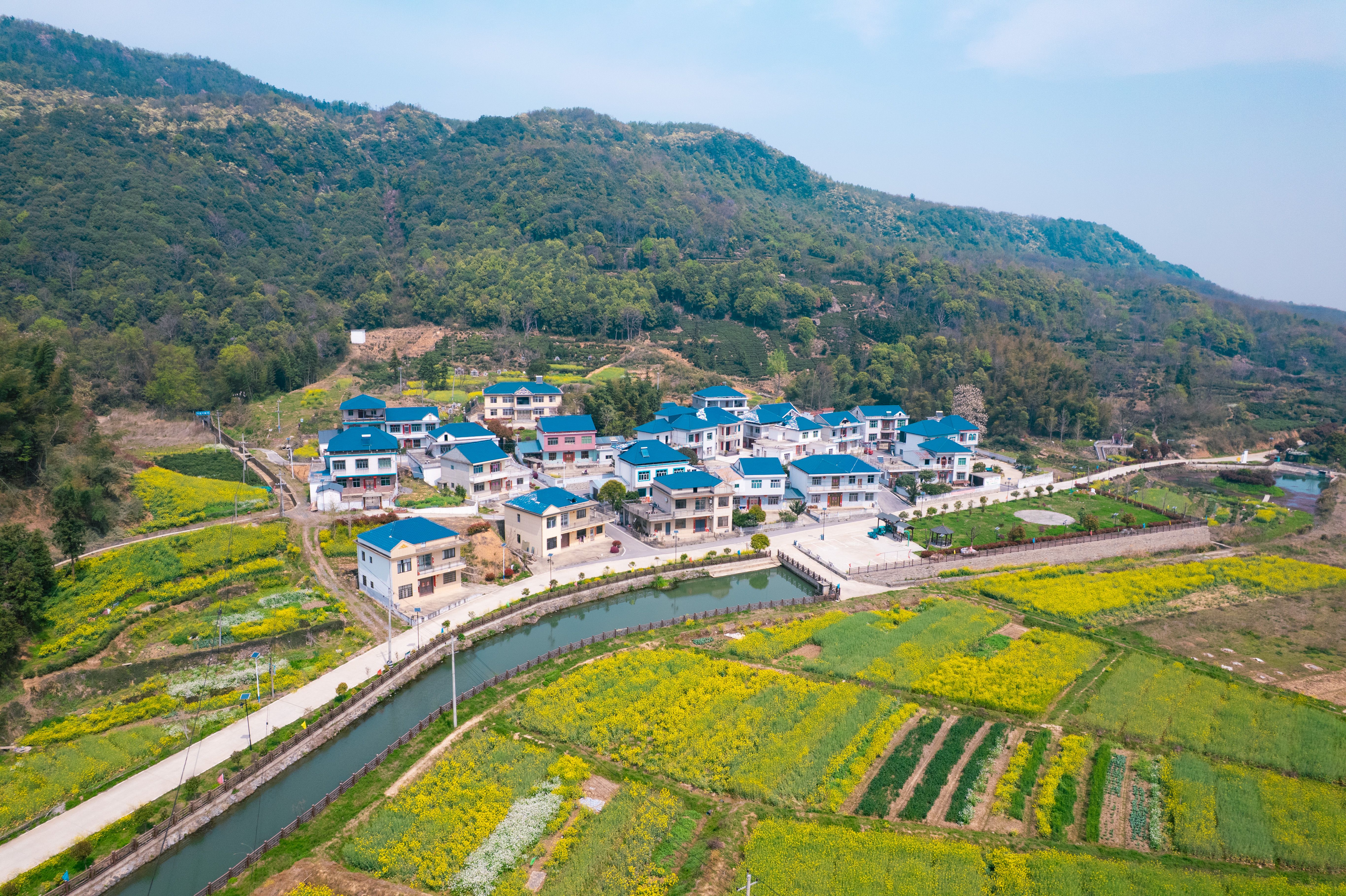Aerial View of Picturesque Village and Countryside · Free Stock Photo
