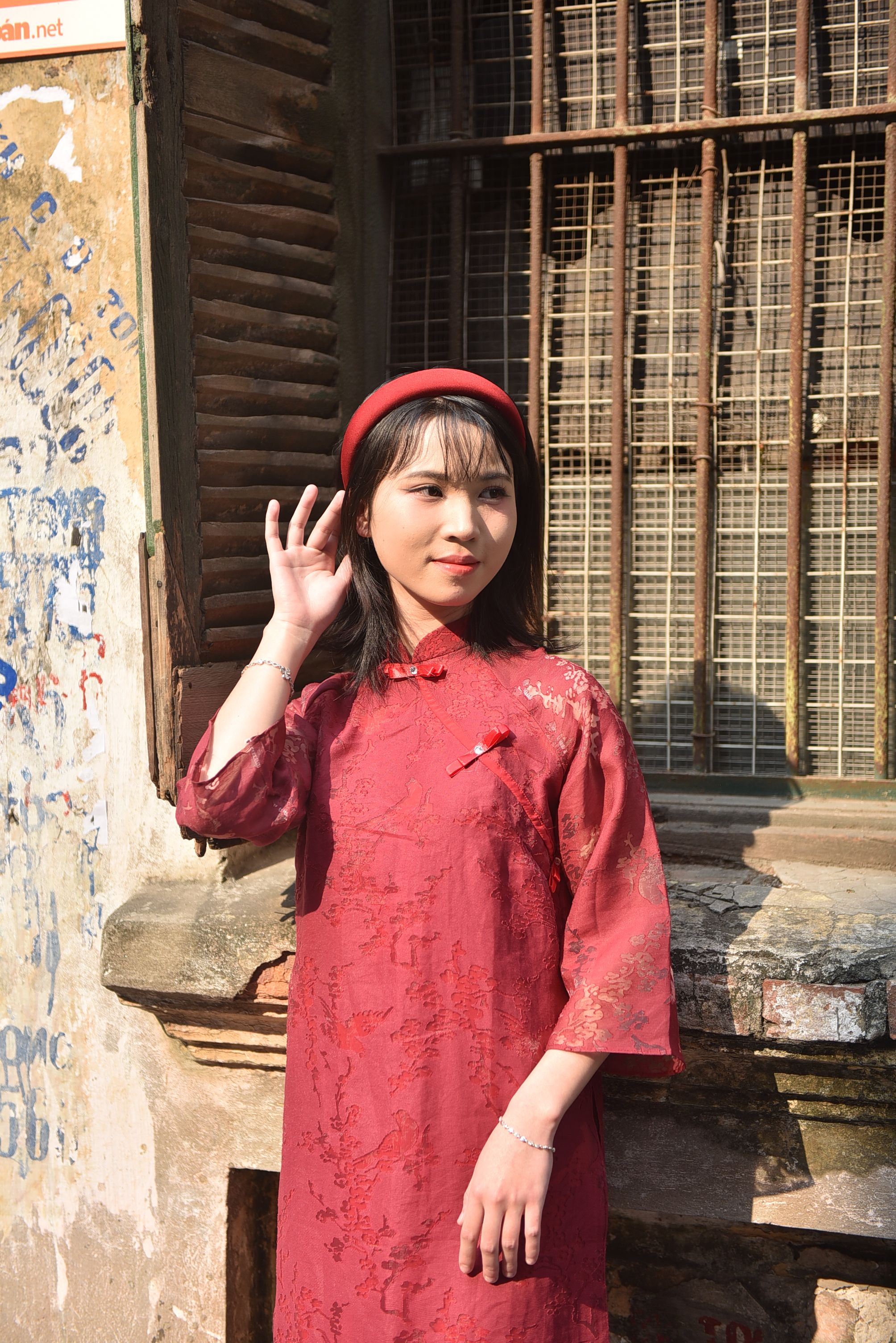 Young Woman in Traditional Red Vietnamese Dress · Free Stock Photo