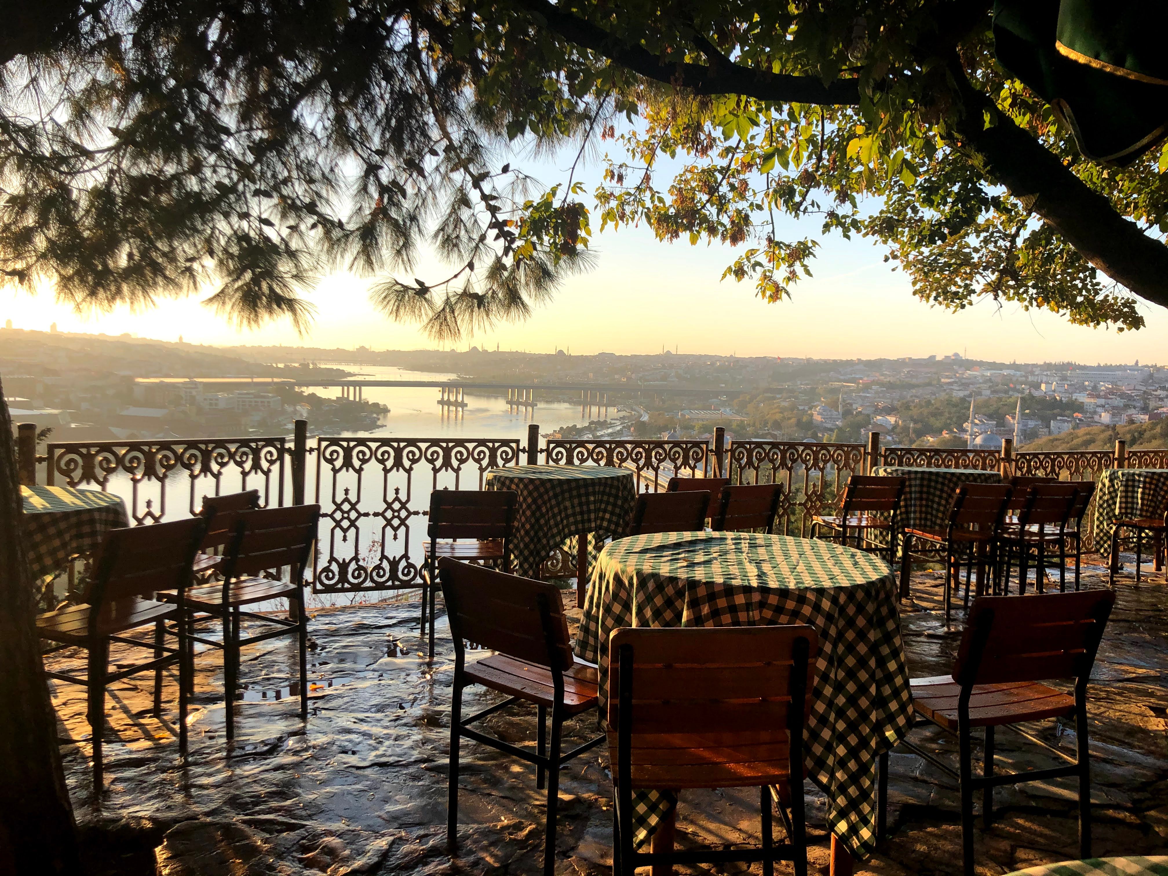 Serene Outdoor Cafe Terrace Overlooking Istanbul at Sunrise · Free ...