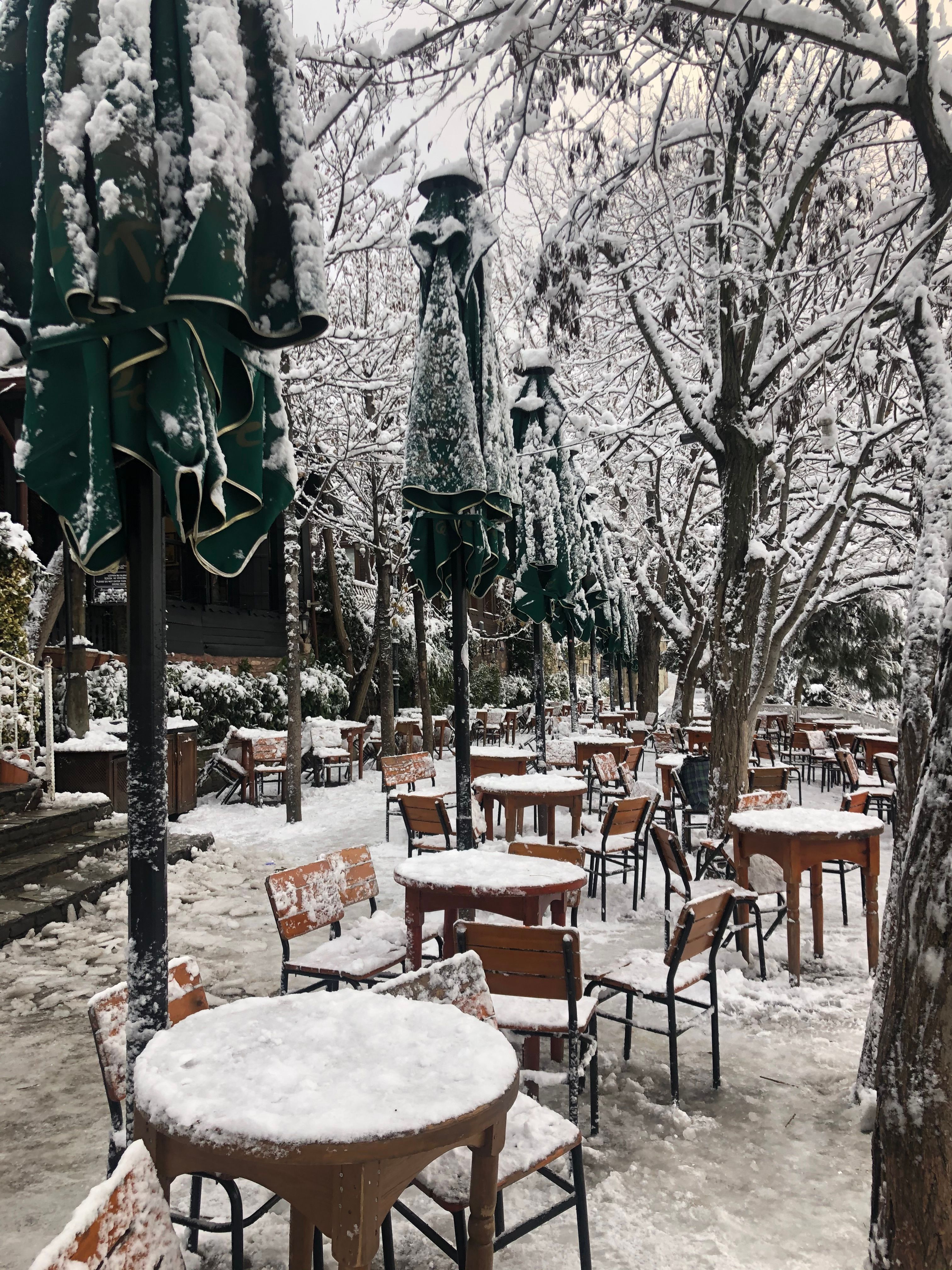Snowy Outdoor Café in Winter Wonderland · Free Stock Photo