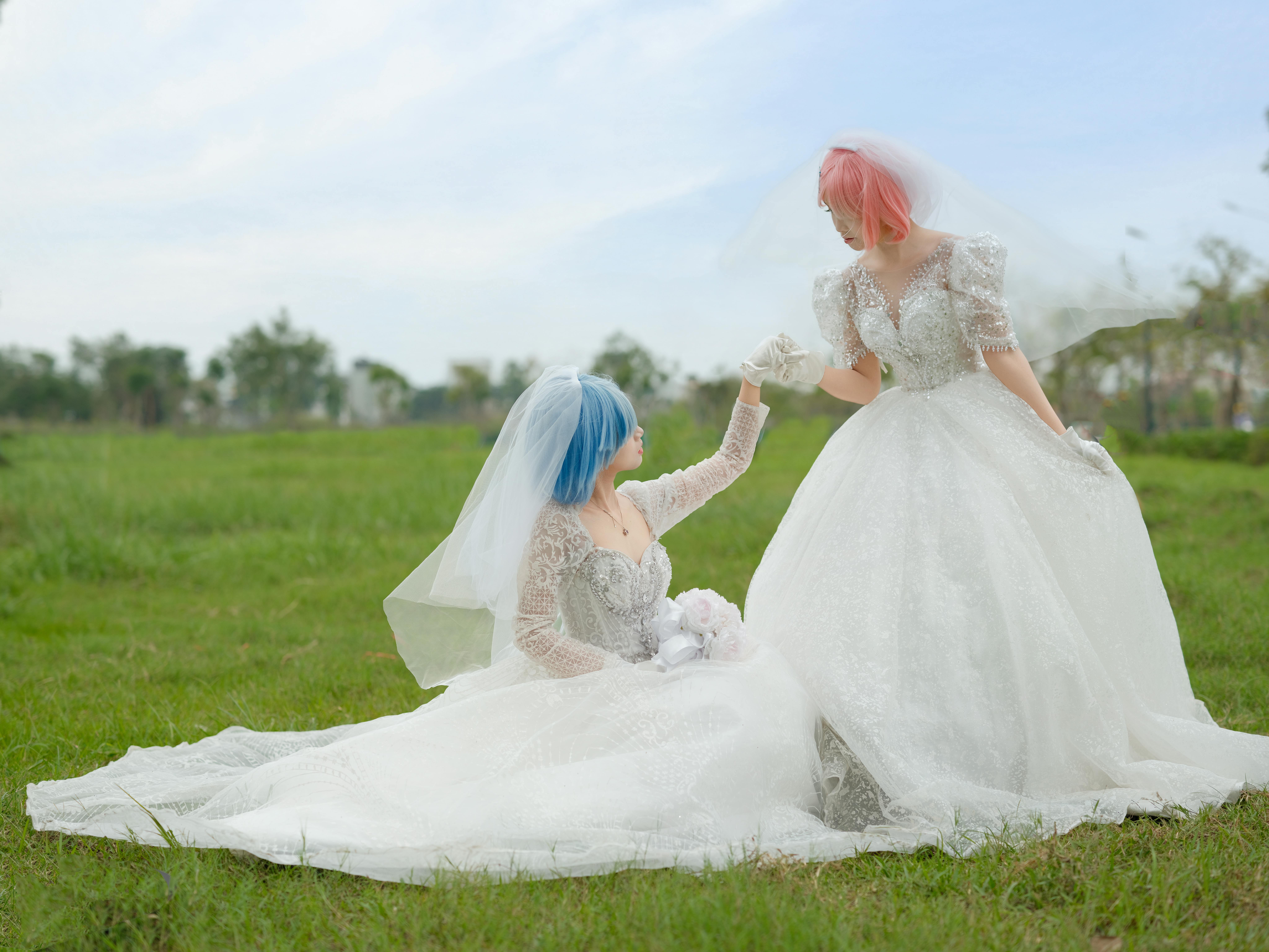 Two Brides in Artistic Outdoor Wedding Scene · Free Stock Photo