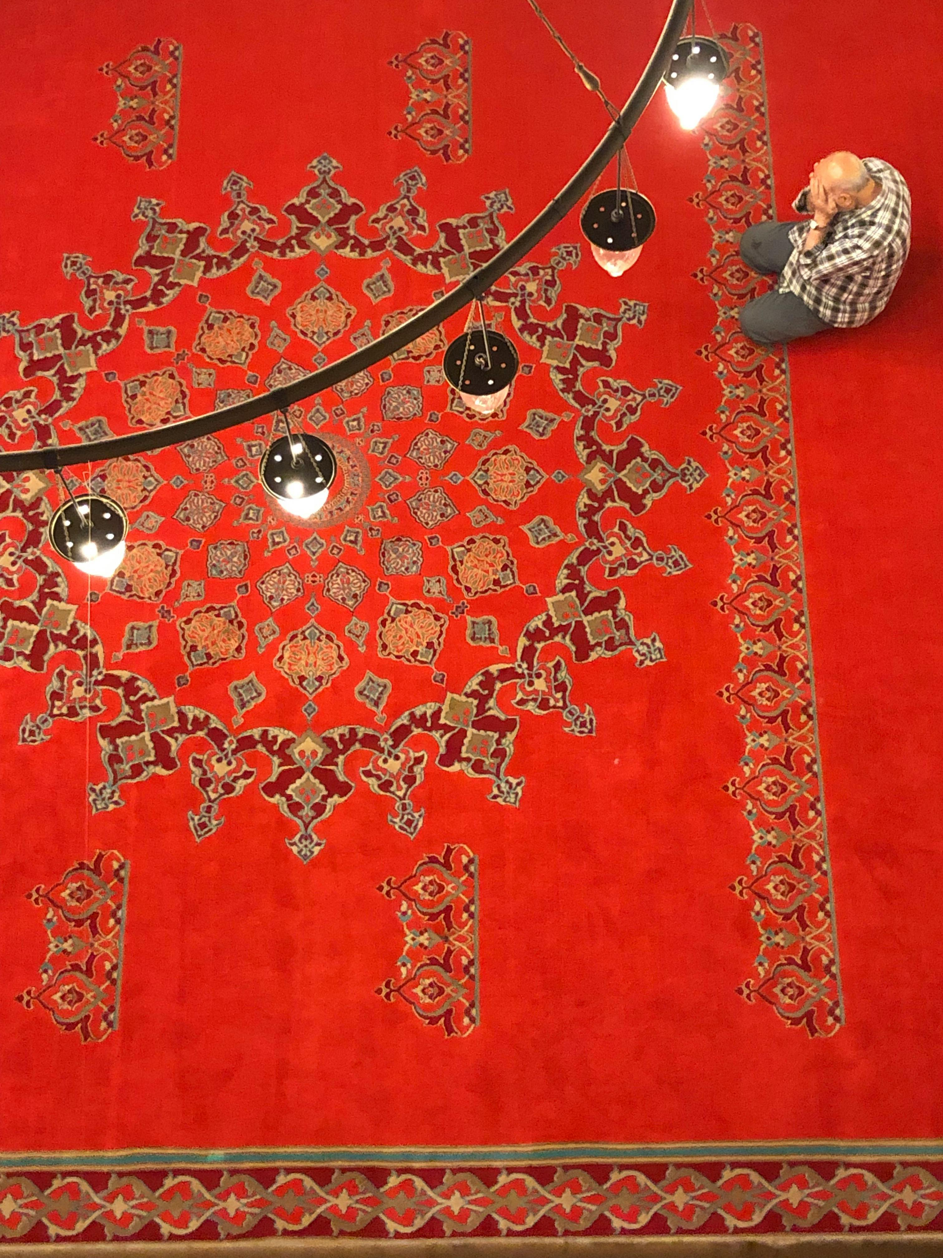 Aerial View of Elegant Red Persian Carpet · Free Stock Photo