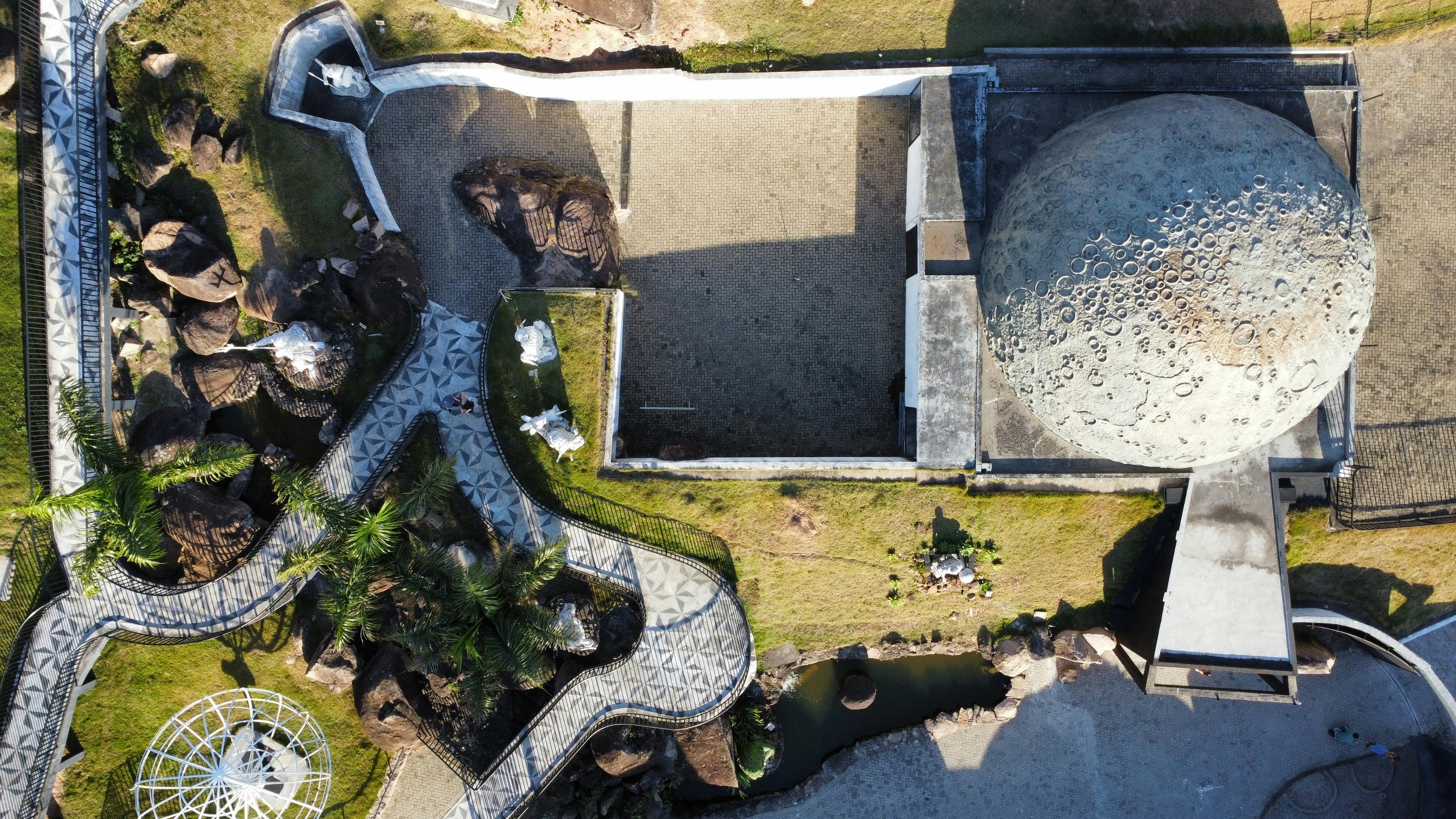 Aerial View of Geometric Park Pathway and Dome · Free Stock Photo