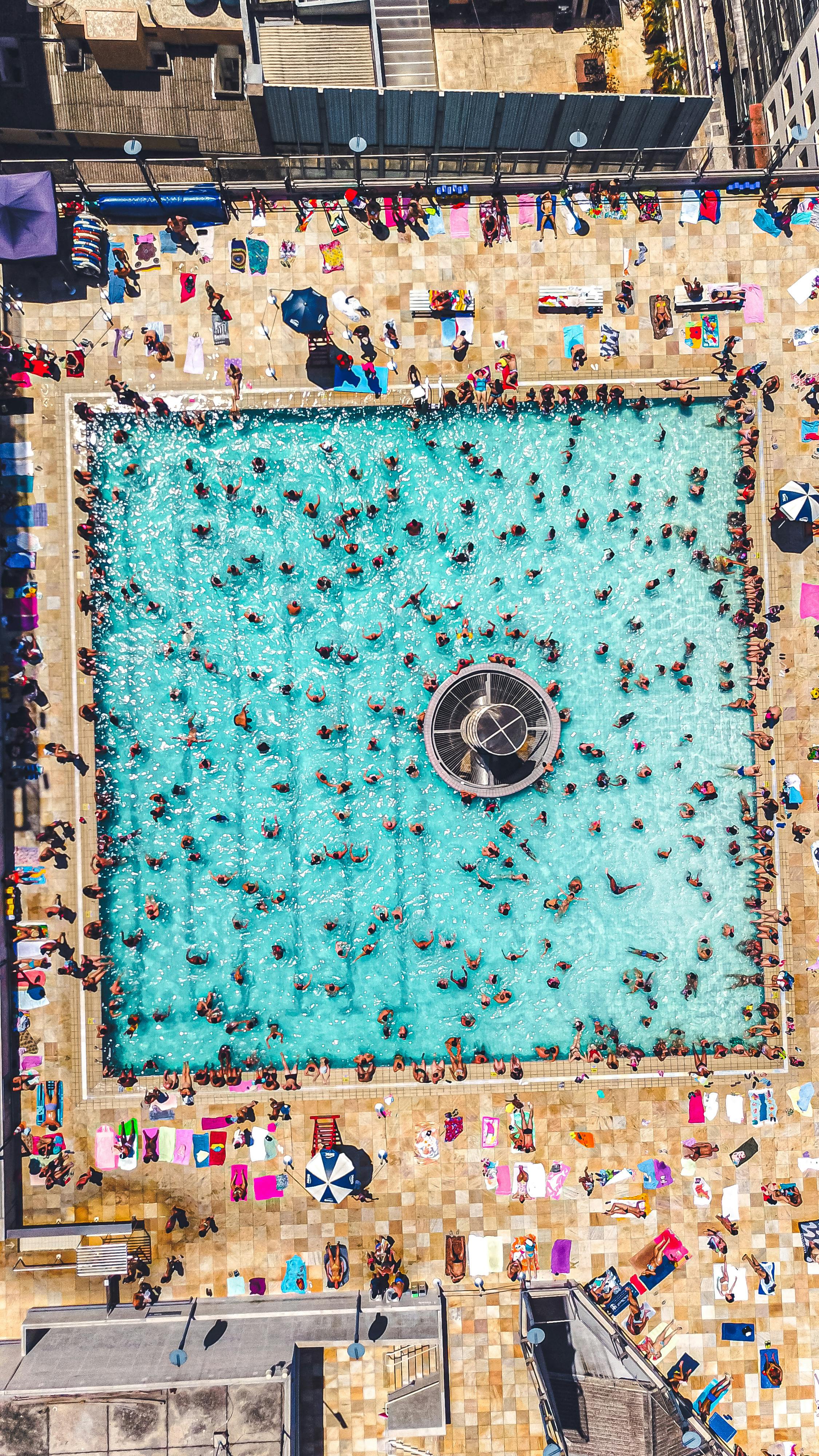 Aerial View of Crowded Swimming Pool in Summer · Free Stock Photo