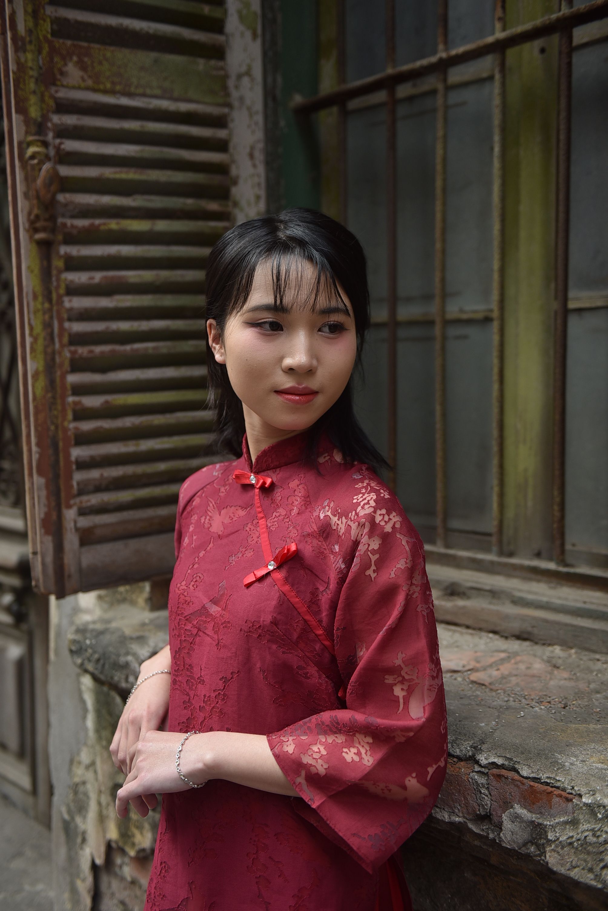 Elegant Woman in Traditional Red Dress Outdoors · Free Stock Photo