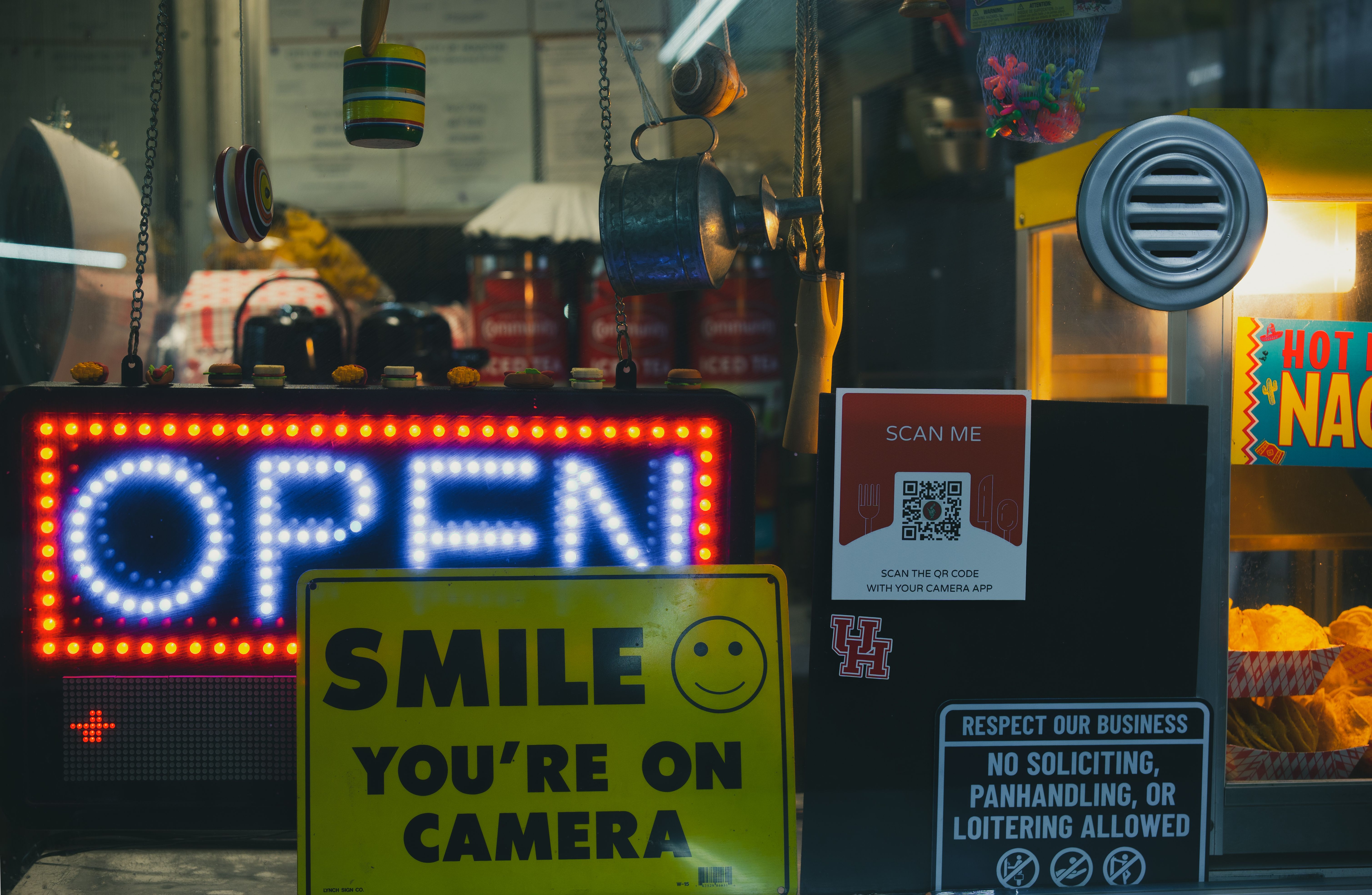 Colorful Snack Stand with Neon Signs in Houston · Free Stock Photo