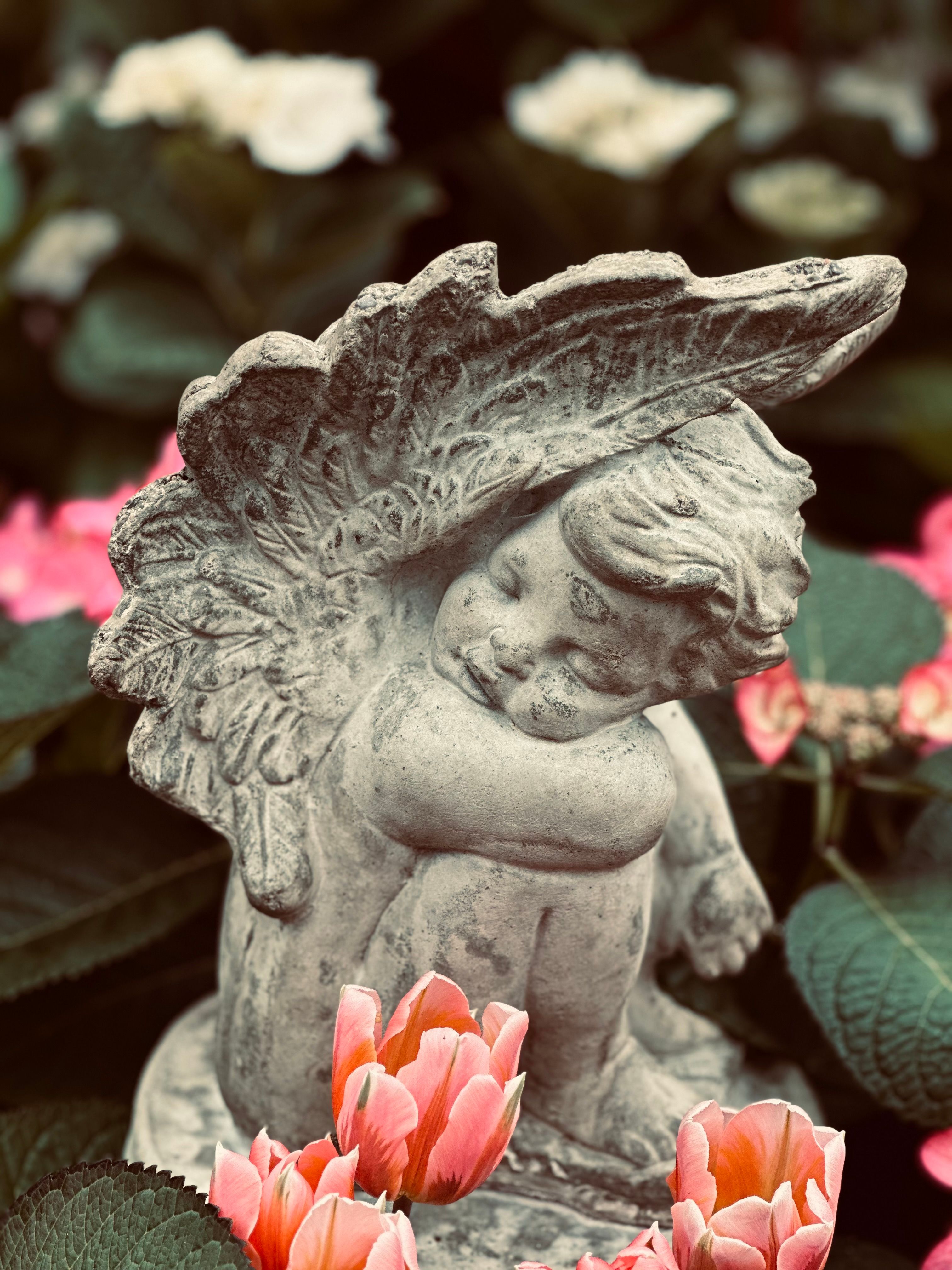 Angel Statue Surrounded by Spring Flowers · Free Stock Photo