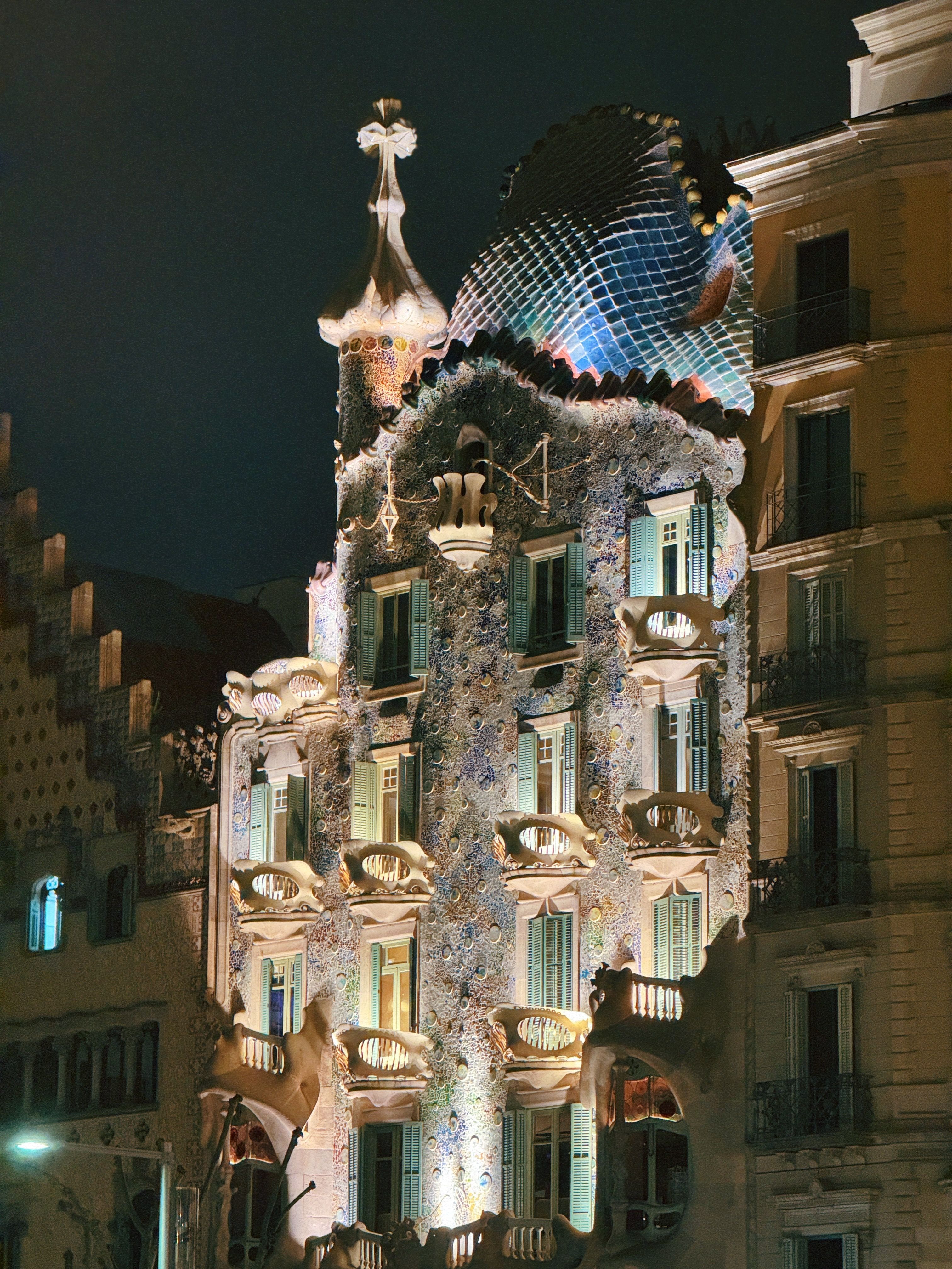 Casa Batlló Illuminated at Night in Barcelona · Free Stock Photo