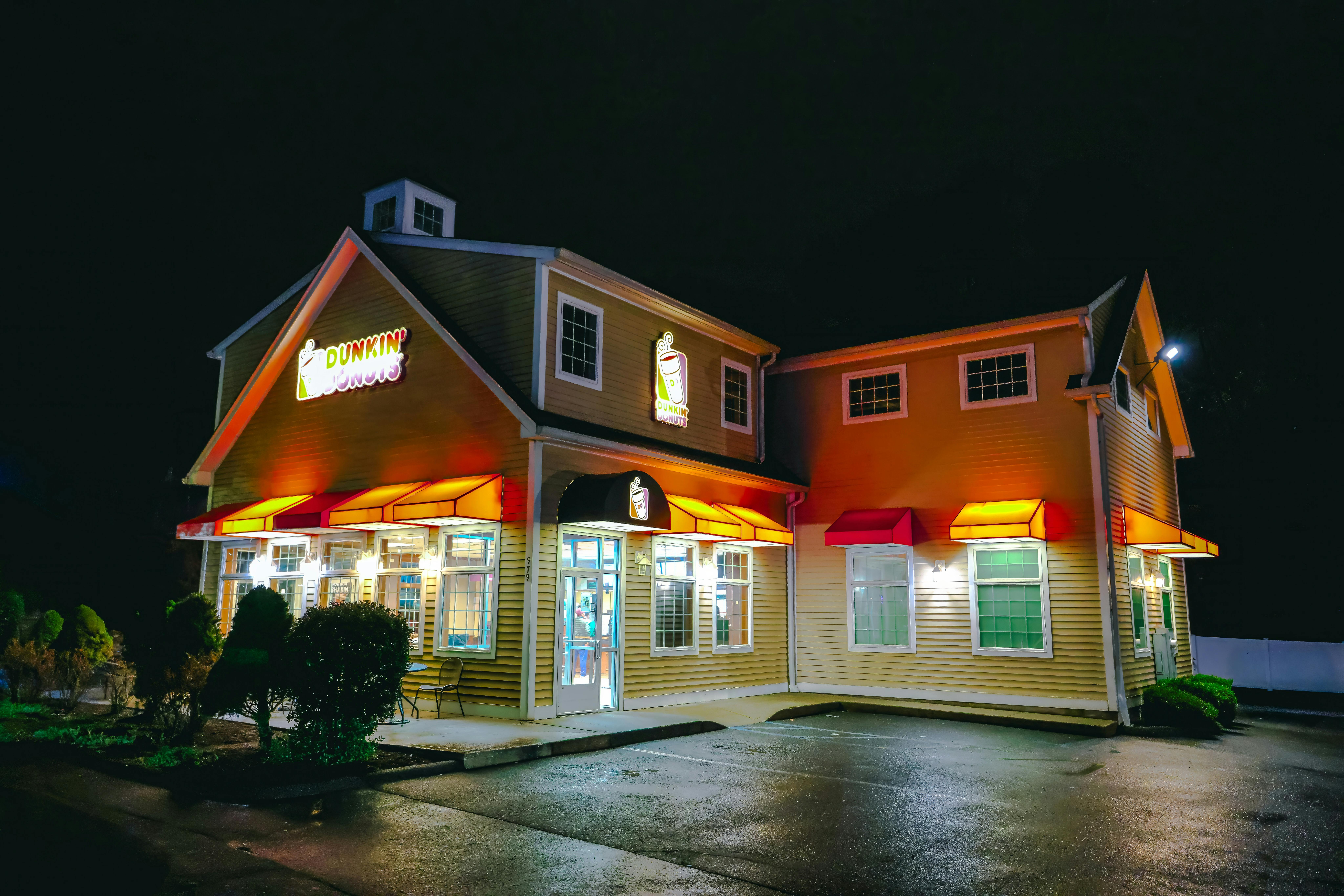 Dunkin' Donuts Storefront at Night in Stamford · Free Stock Photo