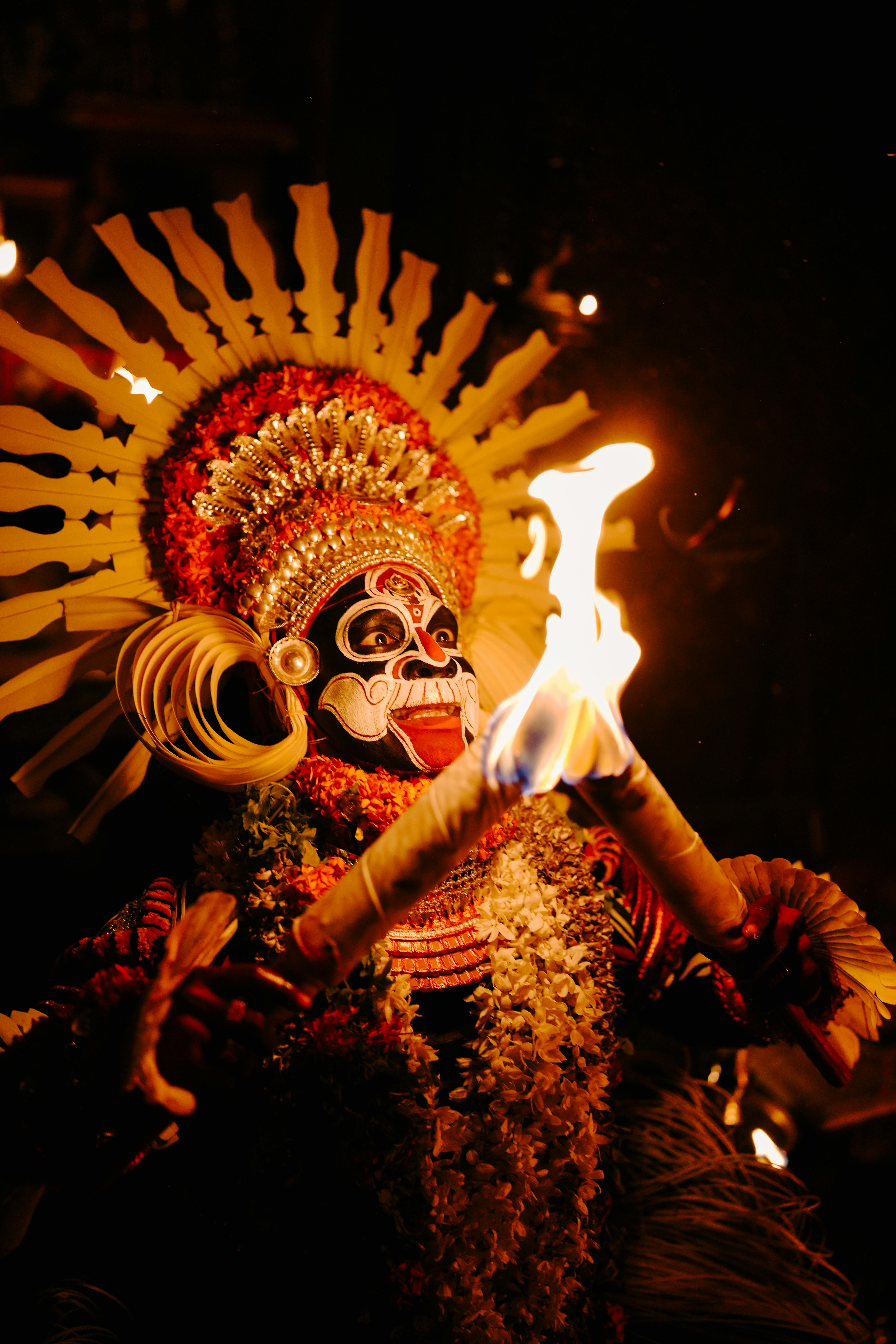 Traditional Theyyam Performance with Fire in Kannur · Free Stock Photo
