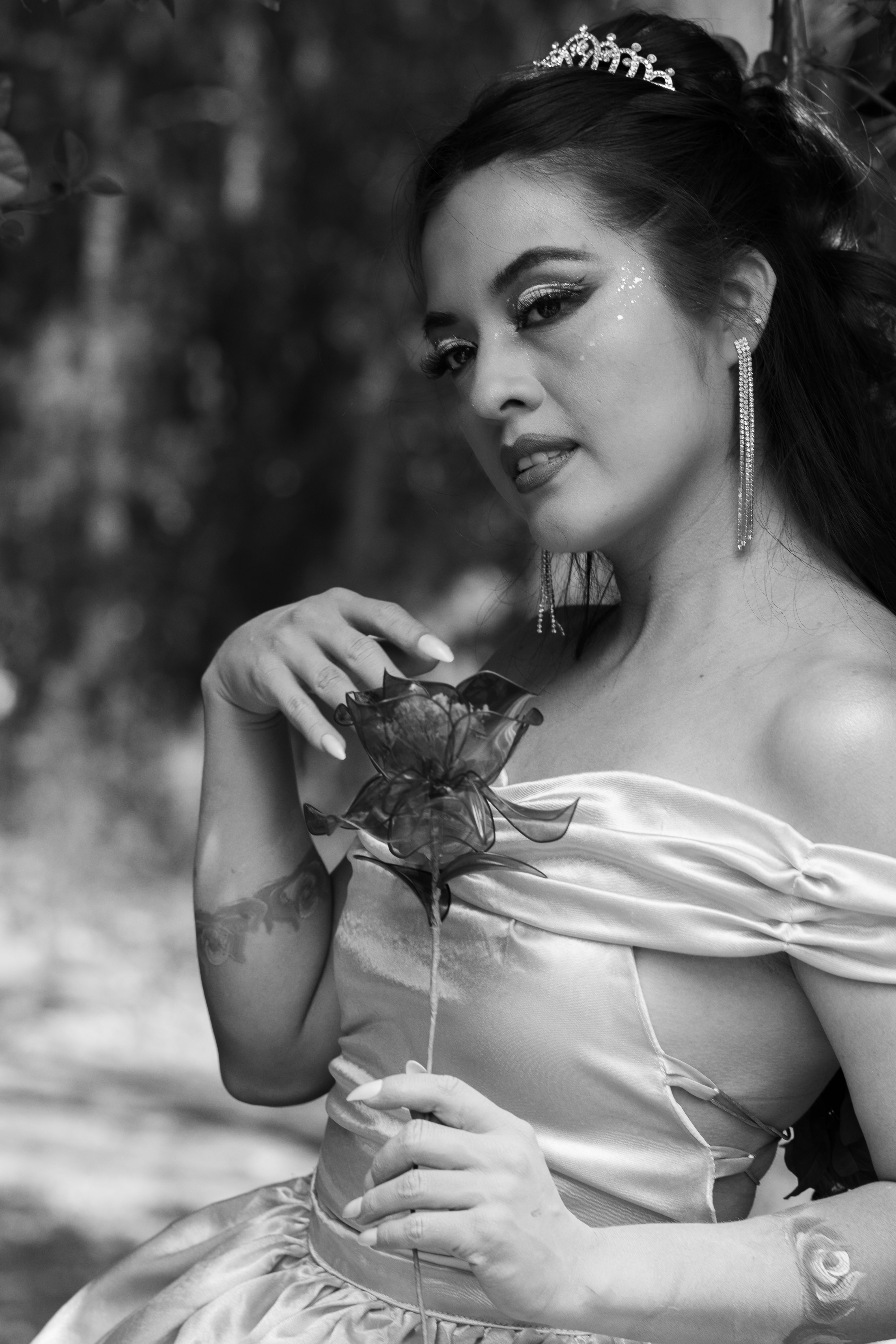 Elegant Latina Woman in Princess Cosplay with Rose · Free Stock Photo
