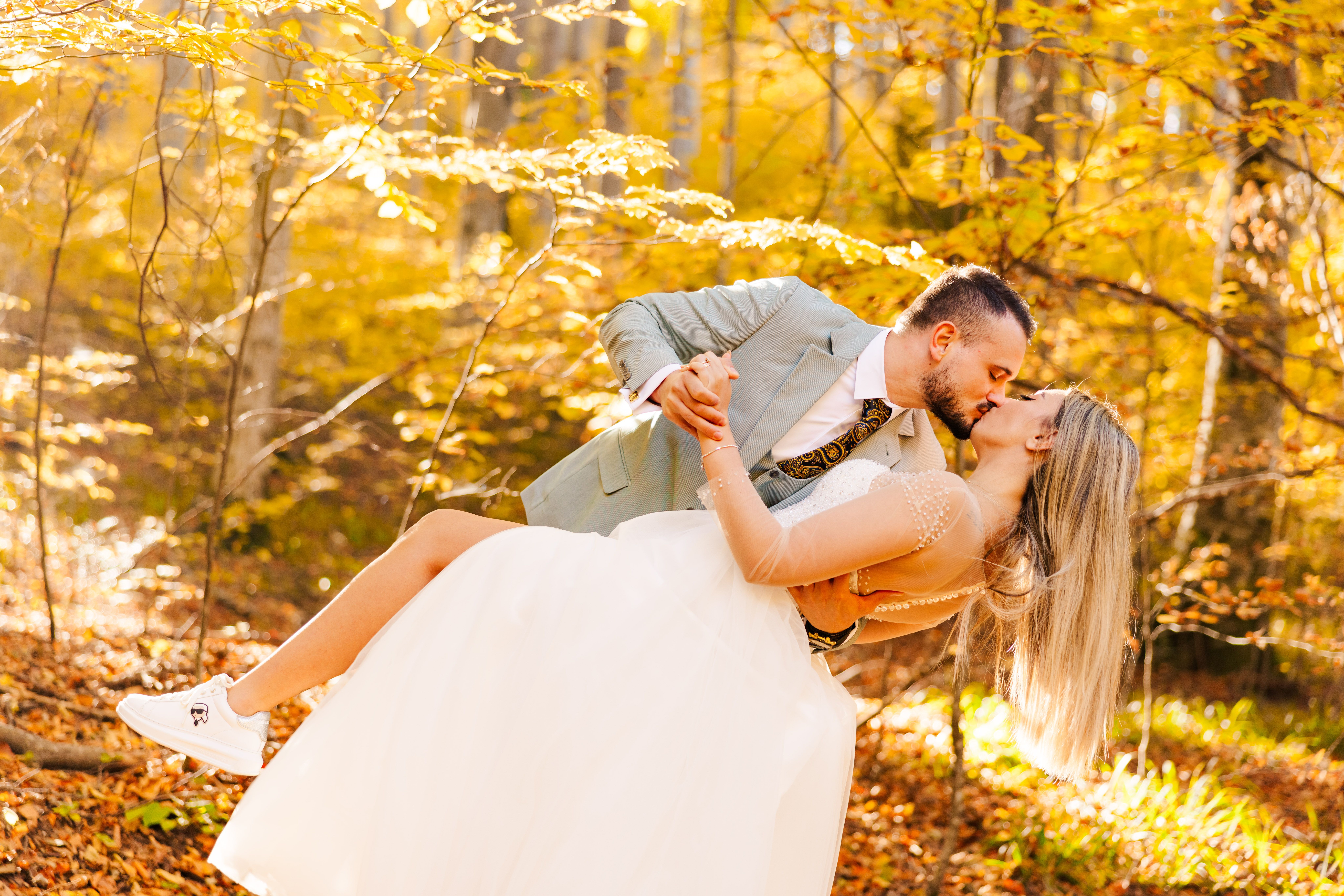 Romantic Forest Wedding Kiss in Autumn · Free Stock Photo
