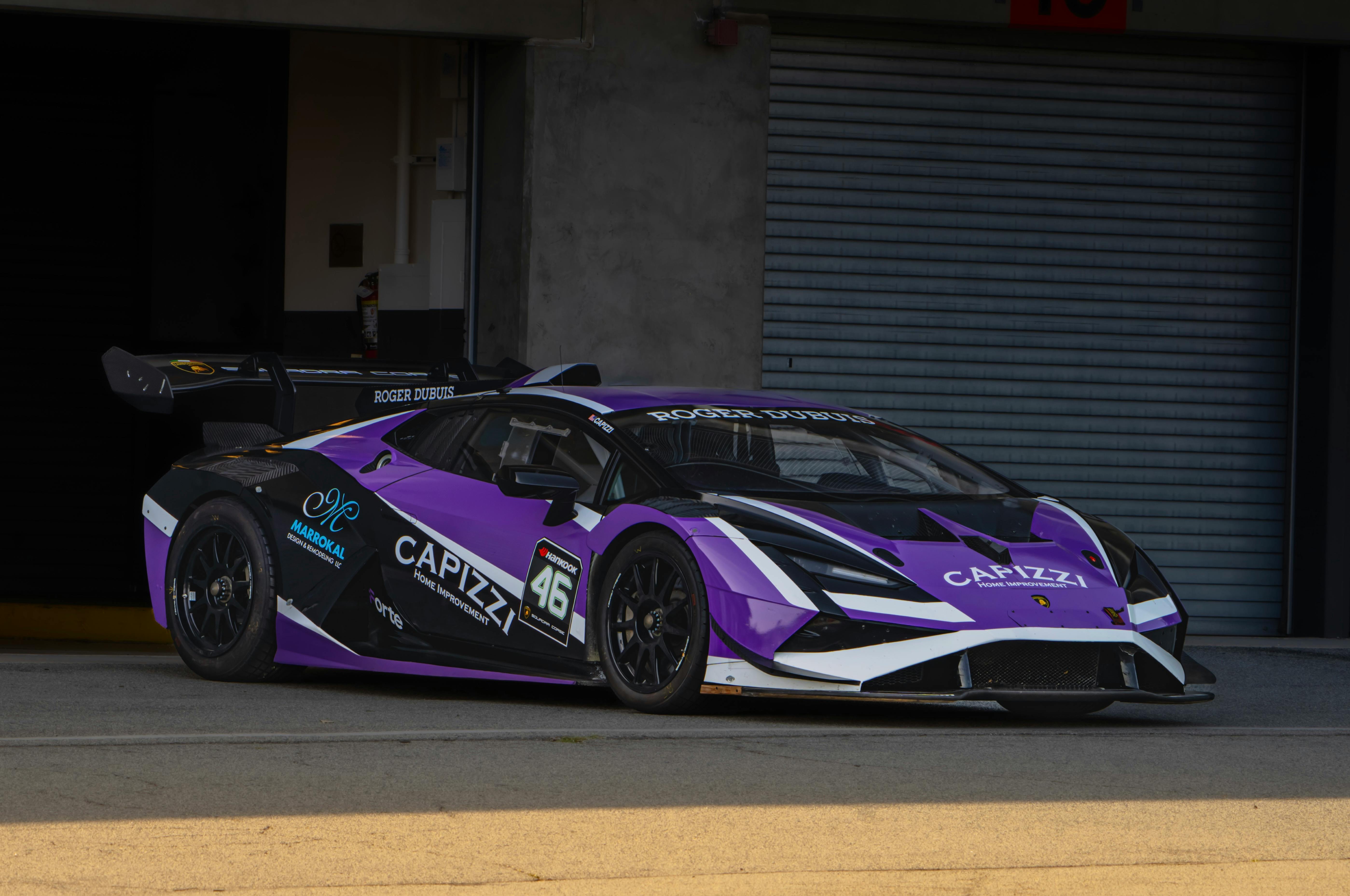 Purple Lamborghini Race Car in California Garage · Free Stock Photo