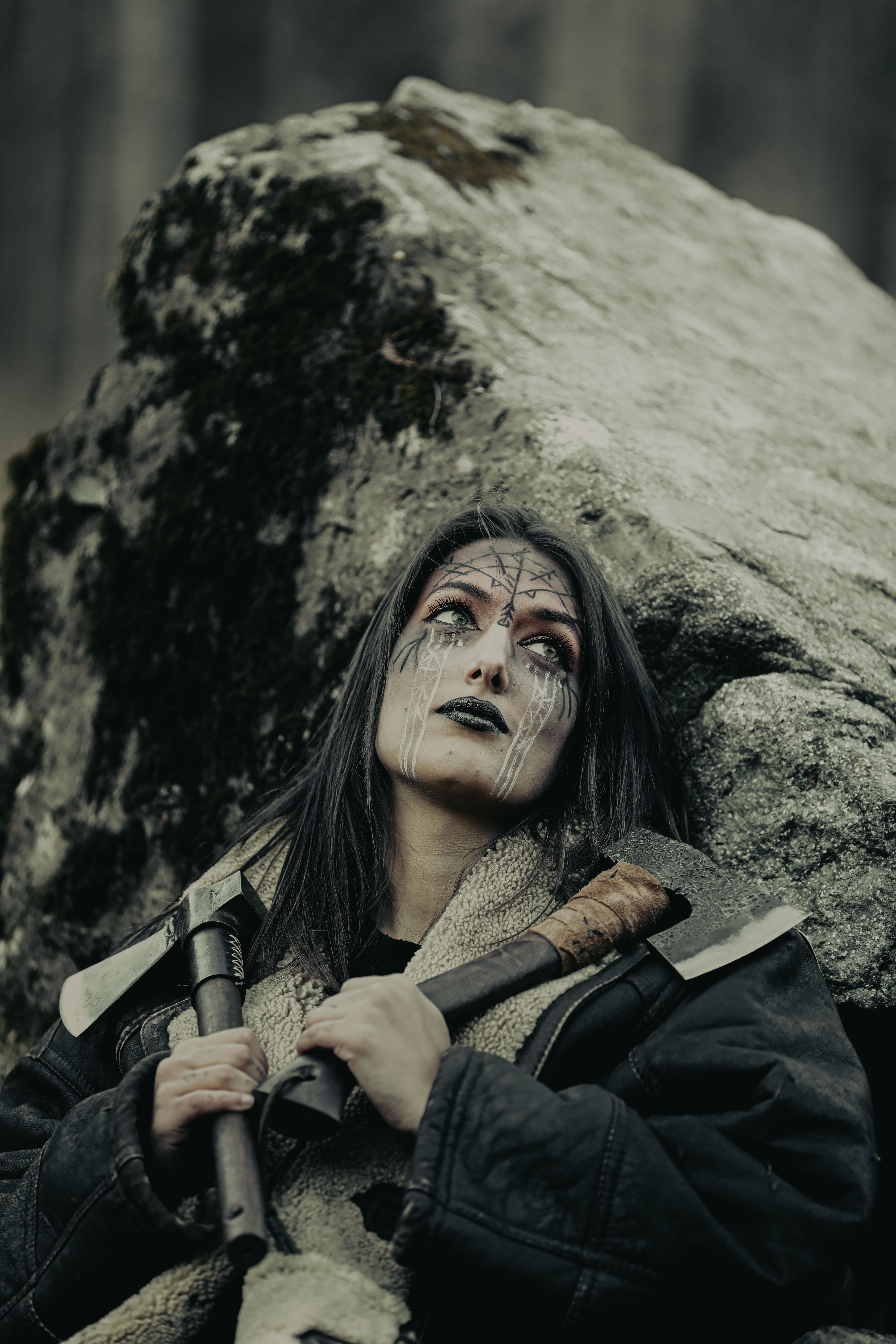 Medieval Warrior Woman with Face Paint Resting · Free Stock Photo