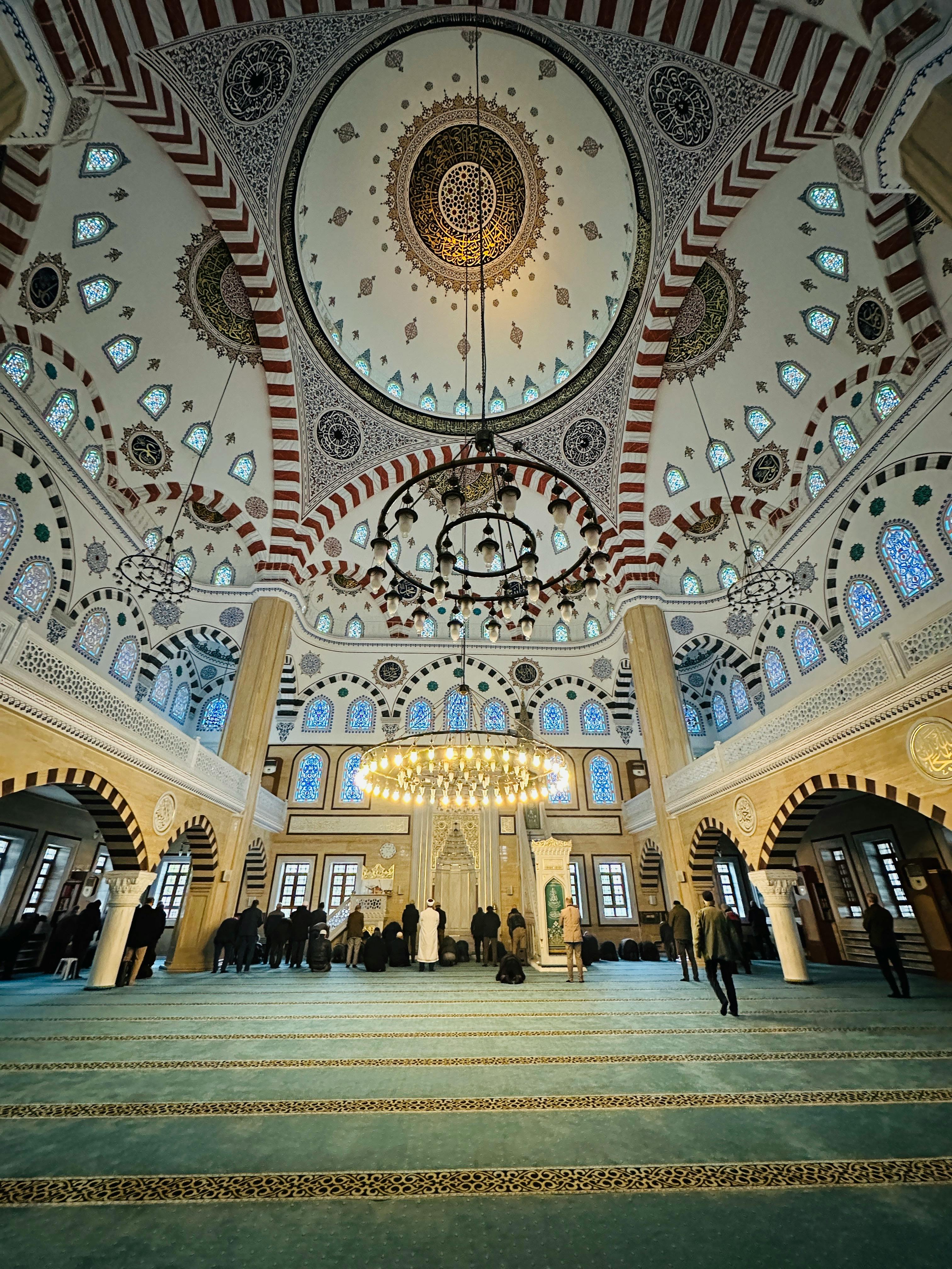 Ornate Mosque Interior with Detailed Dome · Free Stock Photo